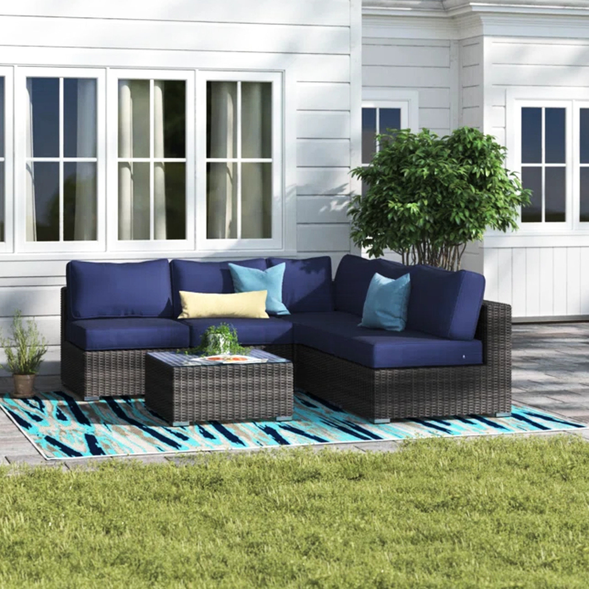 Hokku Designs 4 Sectional Group With 11 Cushions, Brown Finish, And ...