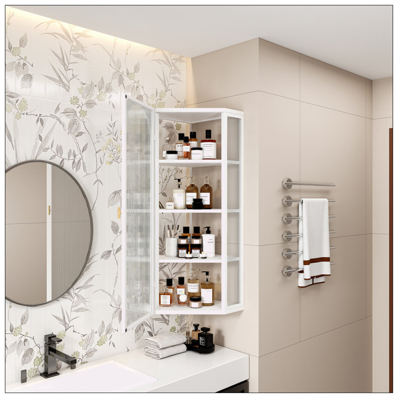 Ebern Designs Wall Mounted Corner Cabinet with Featuring Four-tier ...