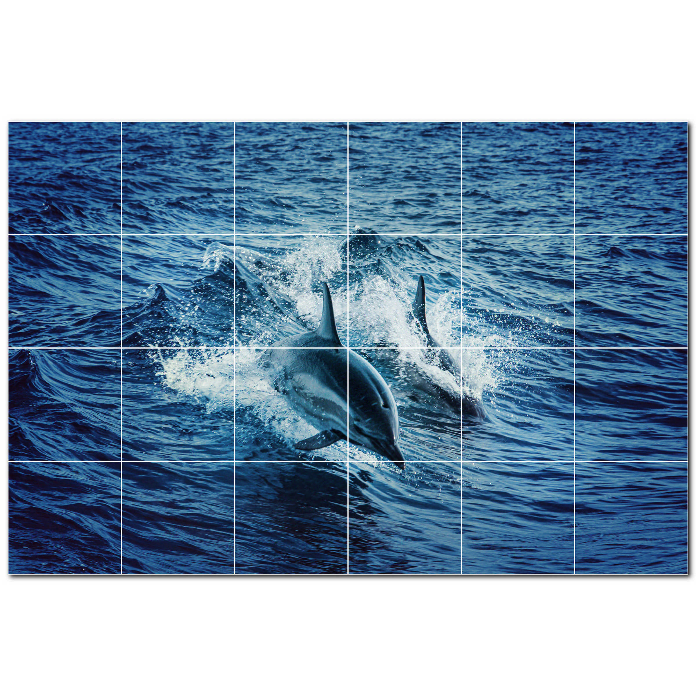 Picture-Tiles.com 48" x 32" Ceramic Dolphin Photo Decorative Mural Tile ...