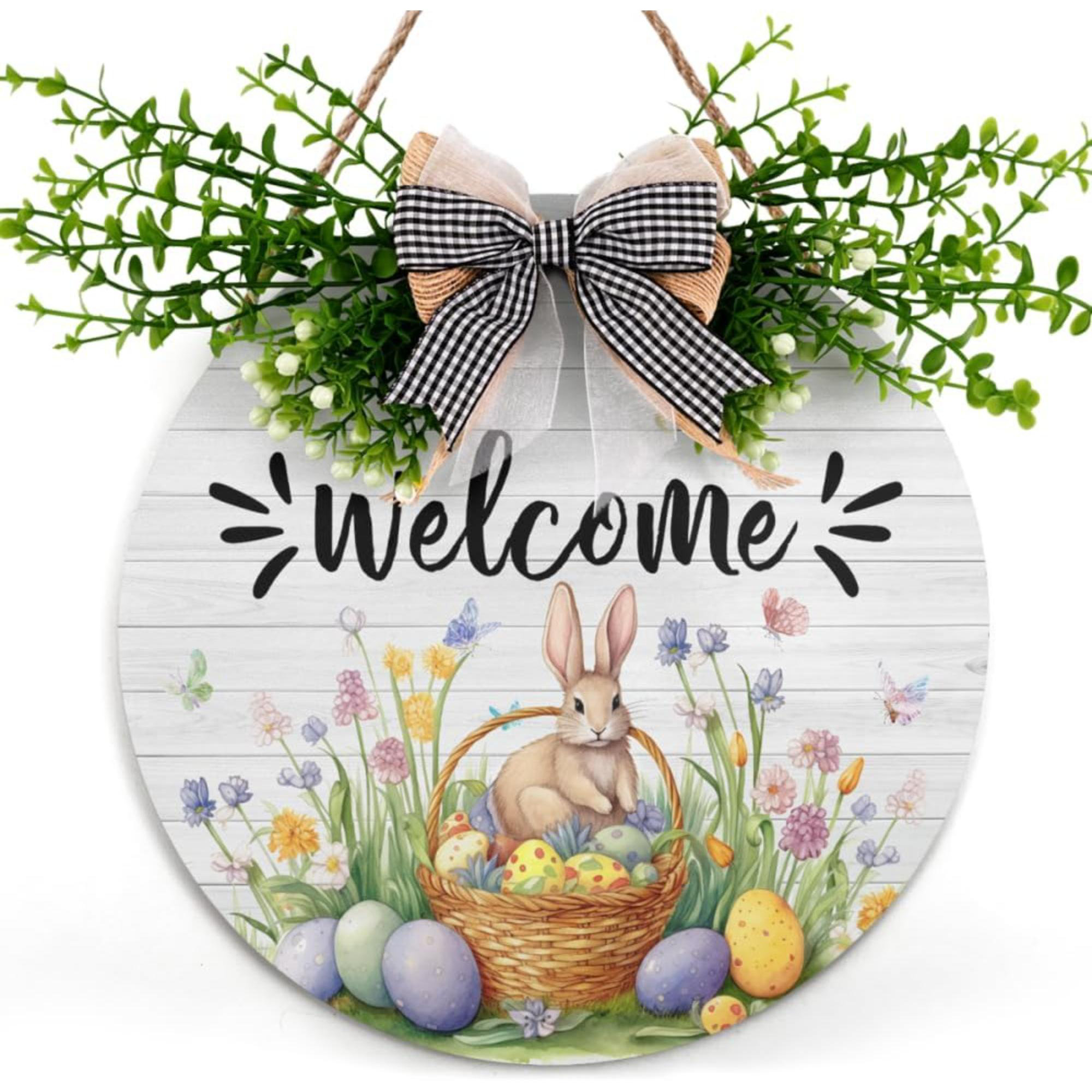 The Holiday Aisle® Easter Decorations Door Sign, Cute Easter Bunny Sign ...