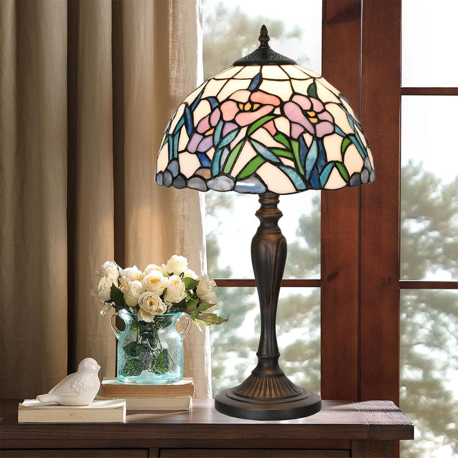 Bloomsbury Market Tiffany Style Stained Glass Daffodil Flower Table ...