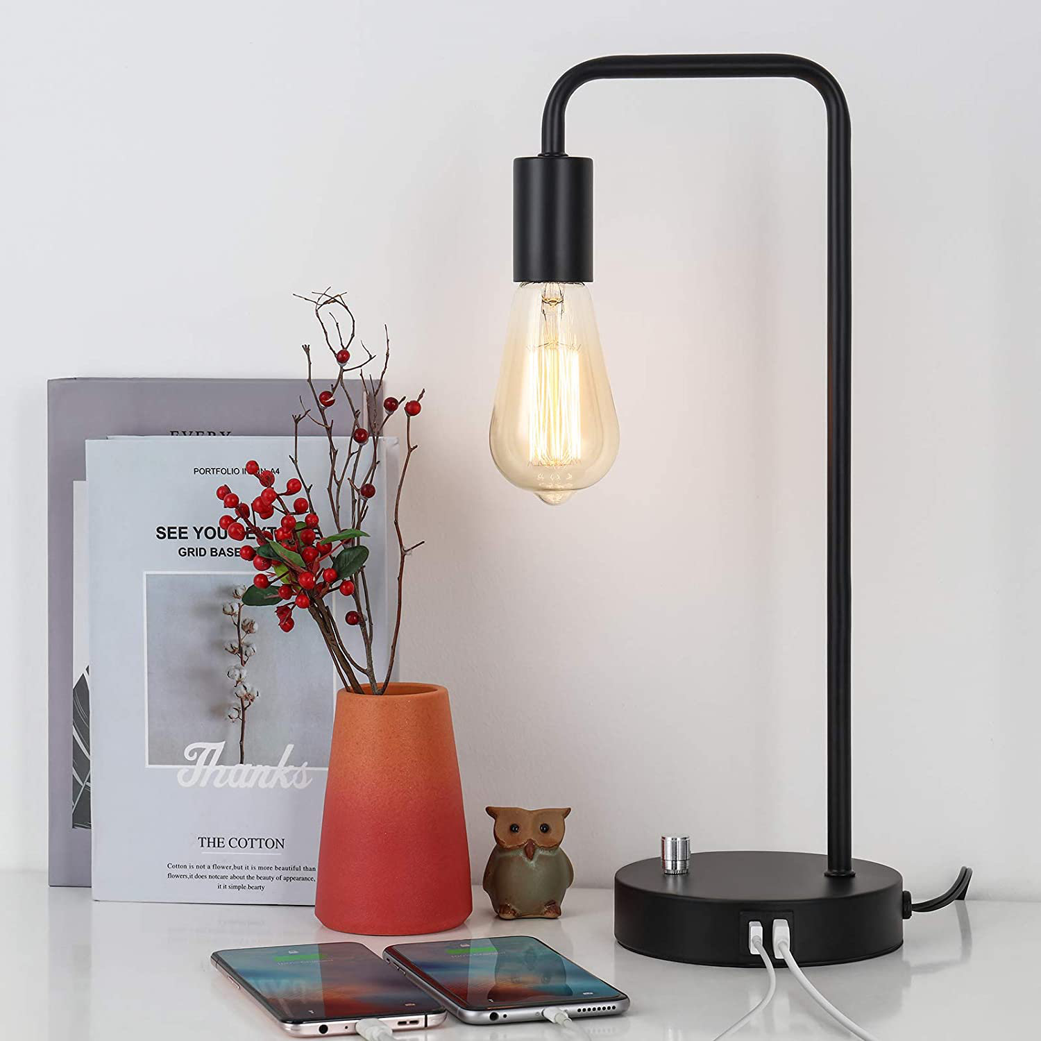 17 Stories Table Lamp Metal Iron Plate Base + USB Black | Wayfair