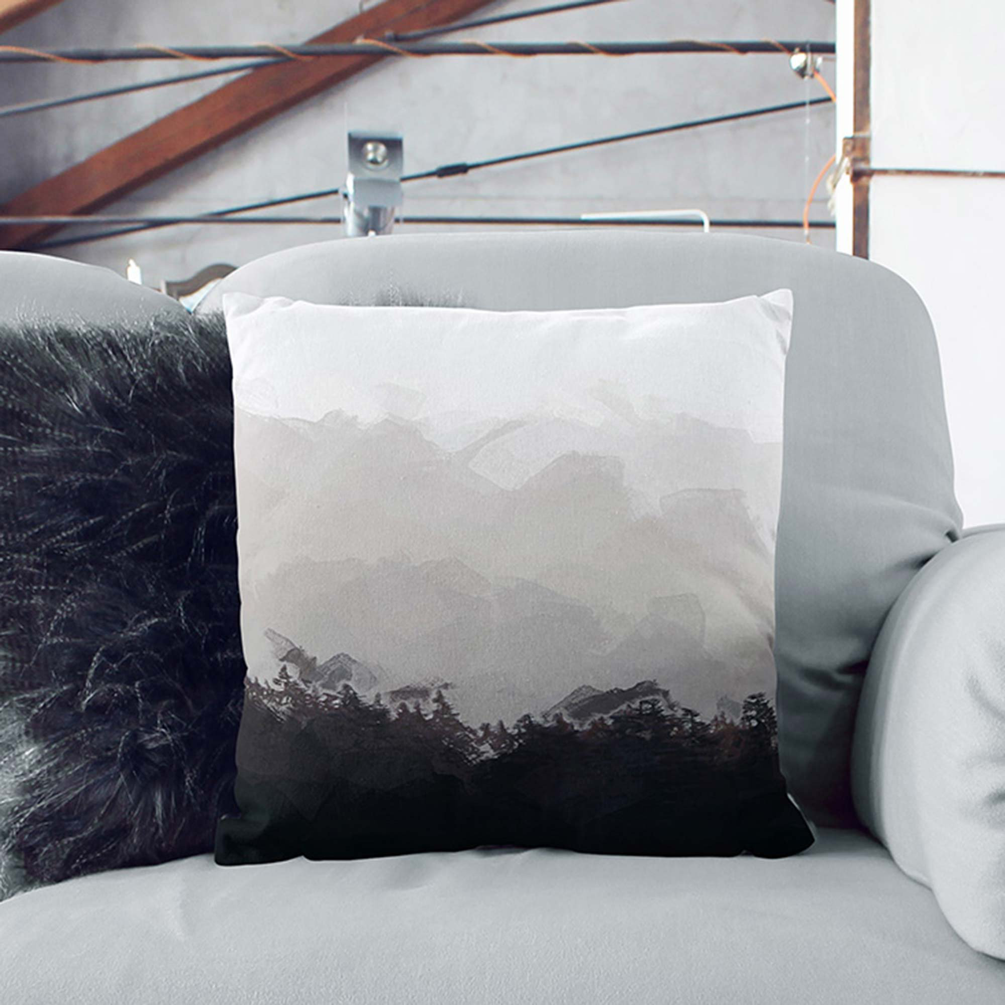 East Urban Home Mountain Behind the Forest Layers Cushion with Filling ...