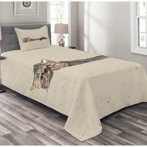 Happy Larry Gestepptes Bettdecken-Set, Lazt Sleepy Cat, Katze, Beige ...