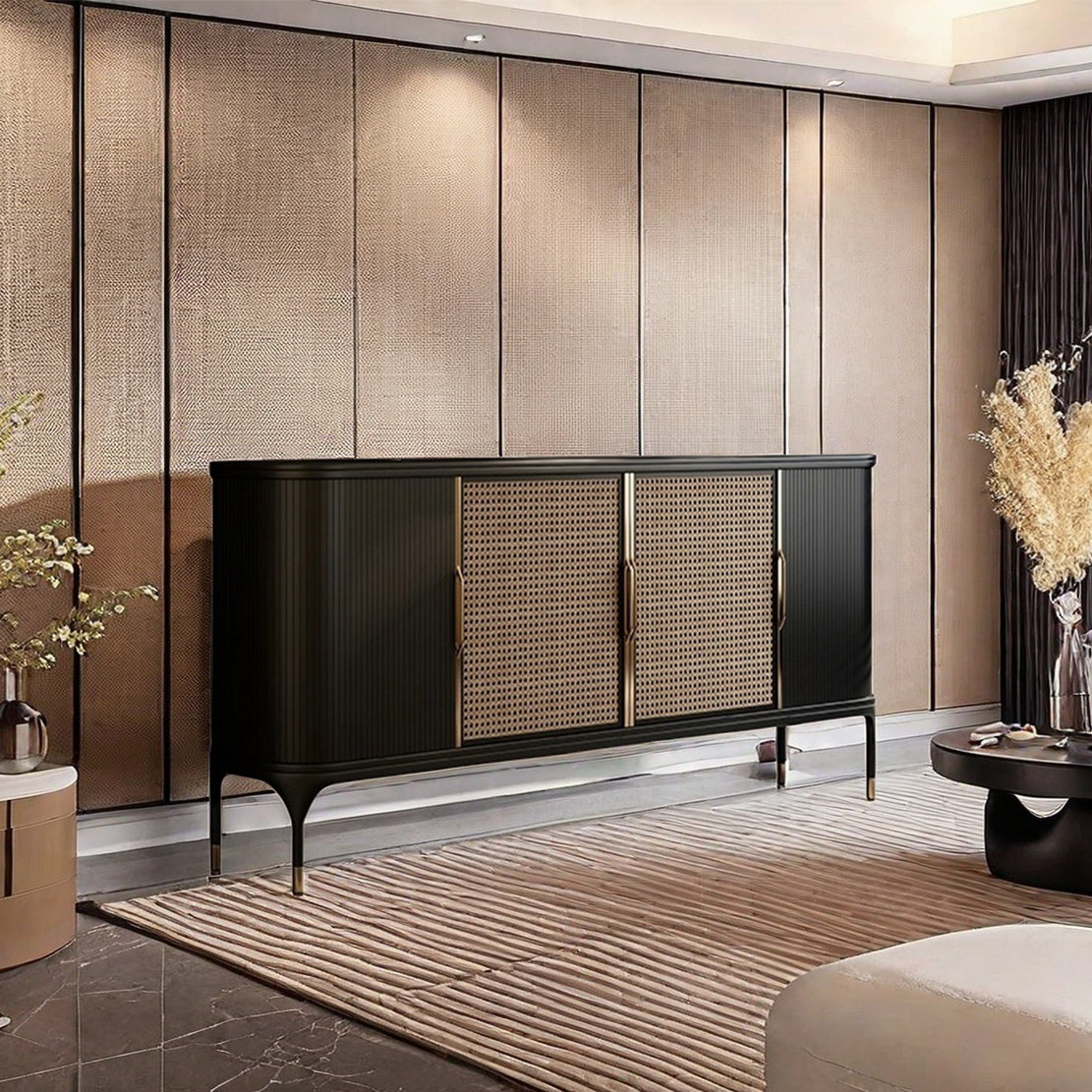 Vivid Space Creation Retro Sideboard With Rattan Weaving Doors ...