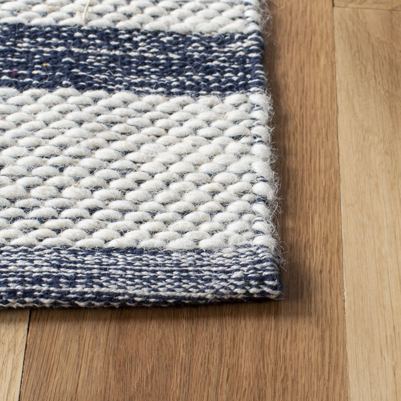 Mercury Row® Alexio Striped Handwoven Wool/Cotton Navy Area Rug ...