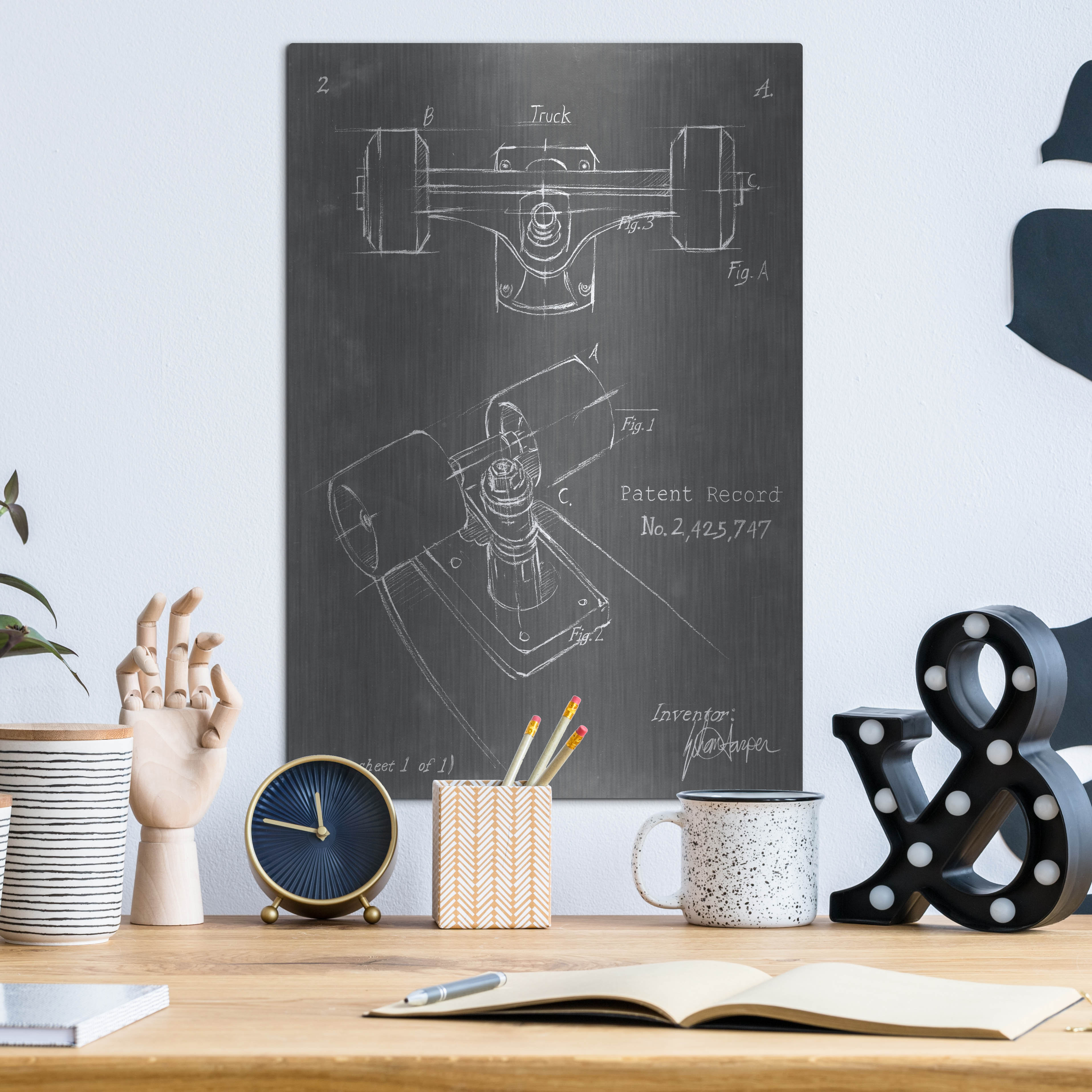 Williston Forge 'Skateboard Blueprint 2' by Ethan Harper Metal Wall Art ...