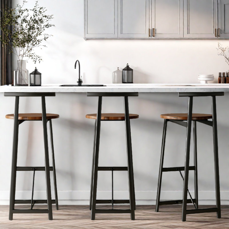 17 Stories Set Of 3 Bar Stools With Backrest, Footrest And Metal Frame ...