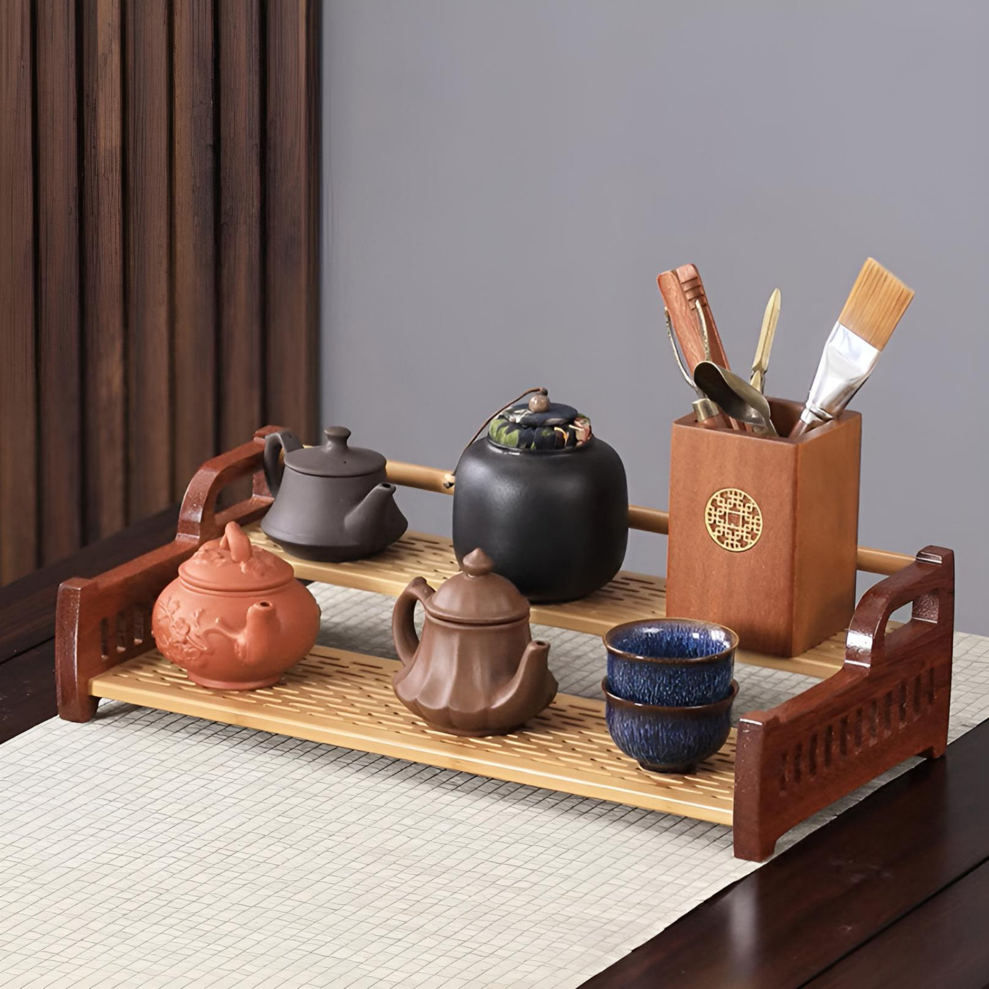 Rebrilliant New Chinese Solid Wood Tea Cup Holder | Multi Layer Storage ...