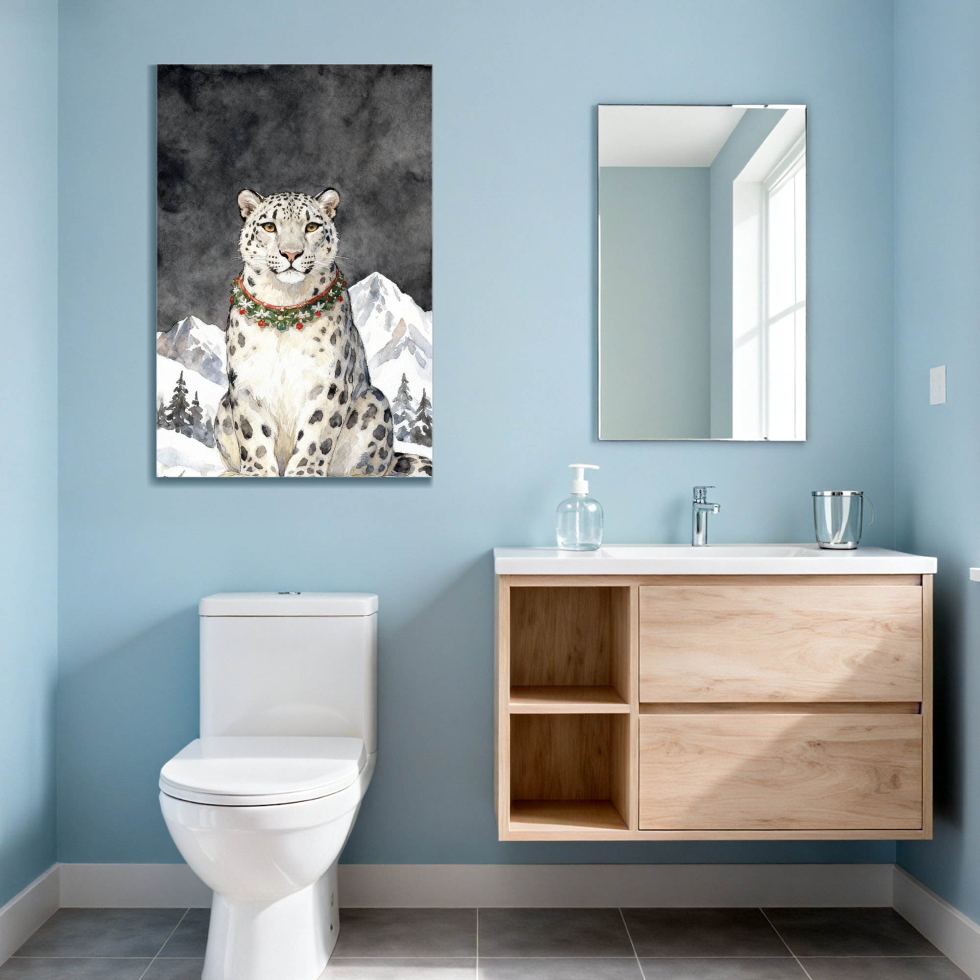 Canora Grey Christmas Snow Leopard With Holiday Garland | Wayfair