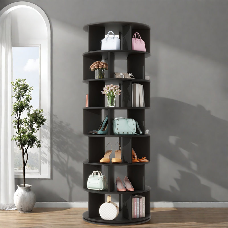 Latitude Run® 28 Pairs Shoe Rack Tower, Free Standing 360° Revolving ...