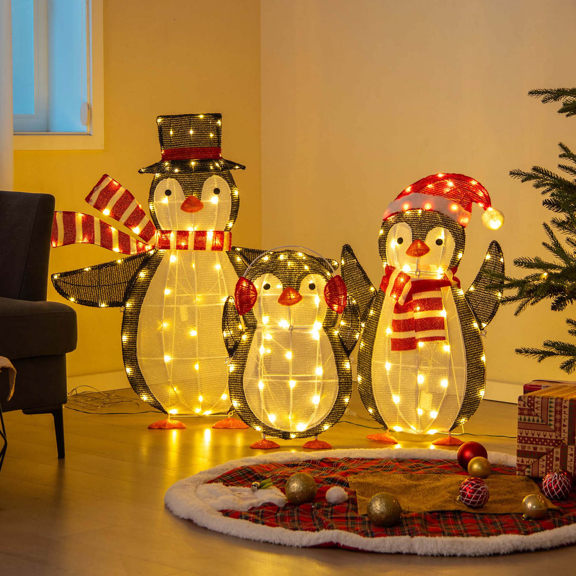 The Holiday Aisle® 3 Pcs Lighted Penguin Family With 194 Led Lights Zip ...