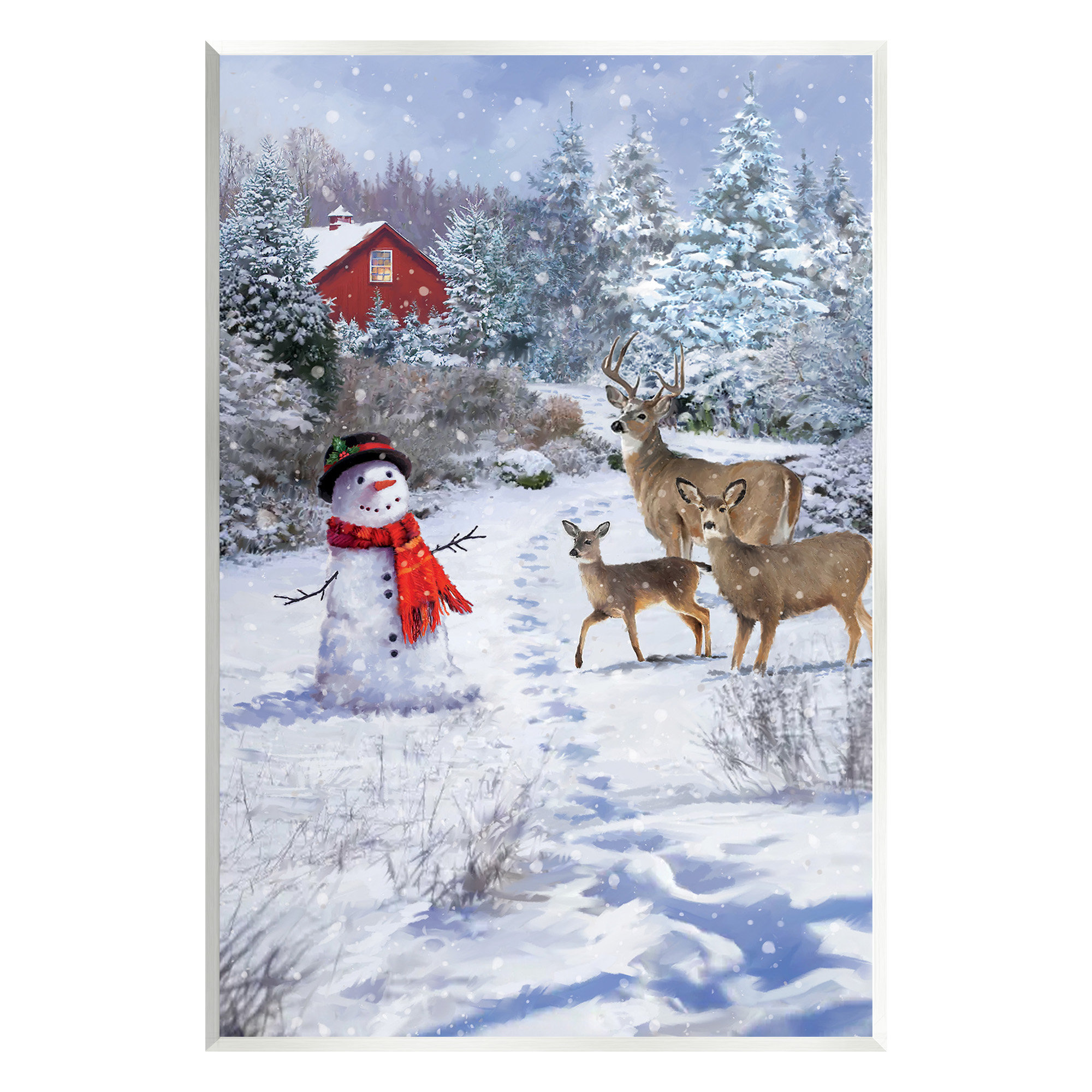 Stupell Industries Reindeer & Snowman Landscape Wall Plaque Art by ...
