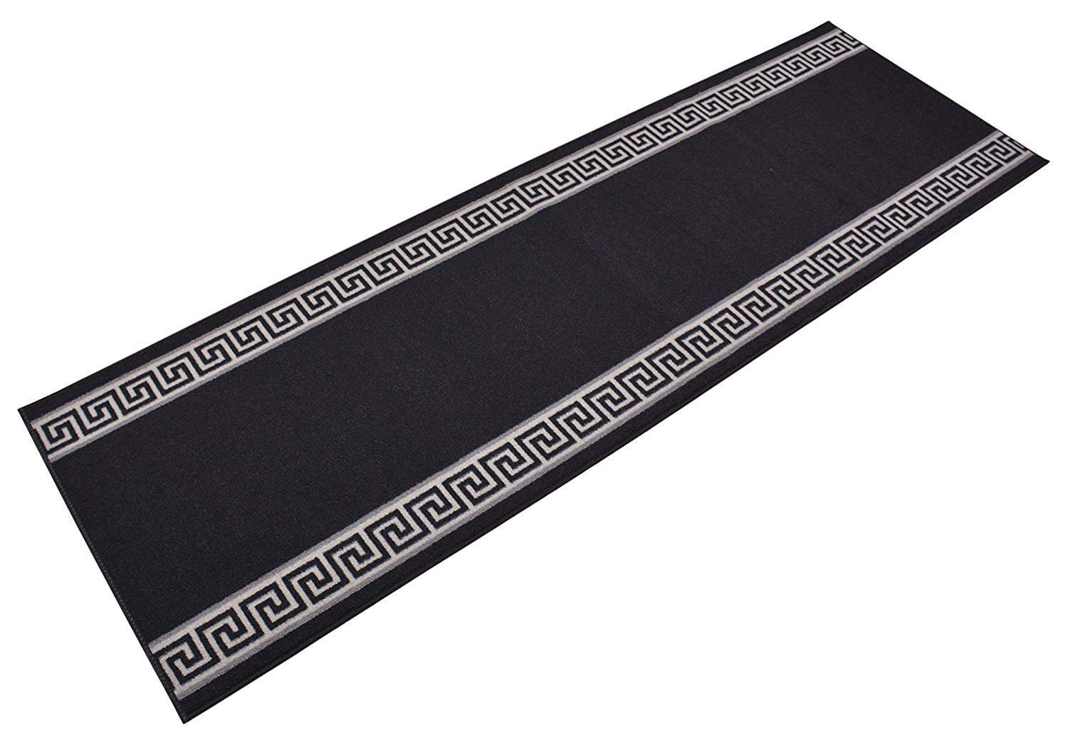 Mercer41 Custom Size Runner Rug Greek Key Border Black Low Pile Slip ...