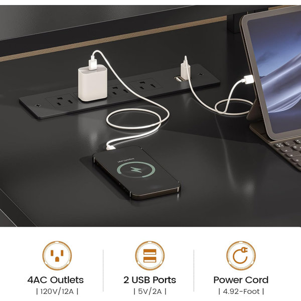 Wrought Studio™ 75'' Large Computer Desk with File Drawer & Power ...