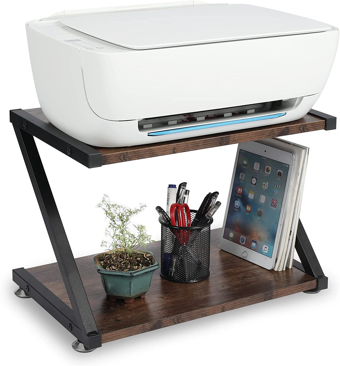 Redcamp 2 Tier Wood Printer Stand, Desk Organizer Storage Shelf with ...