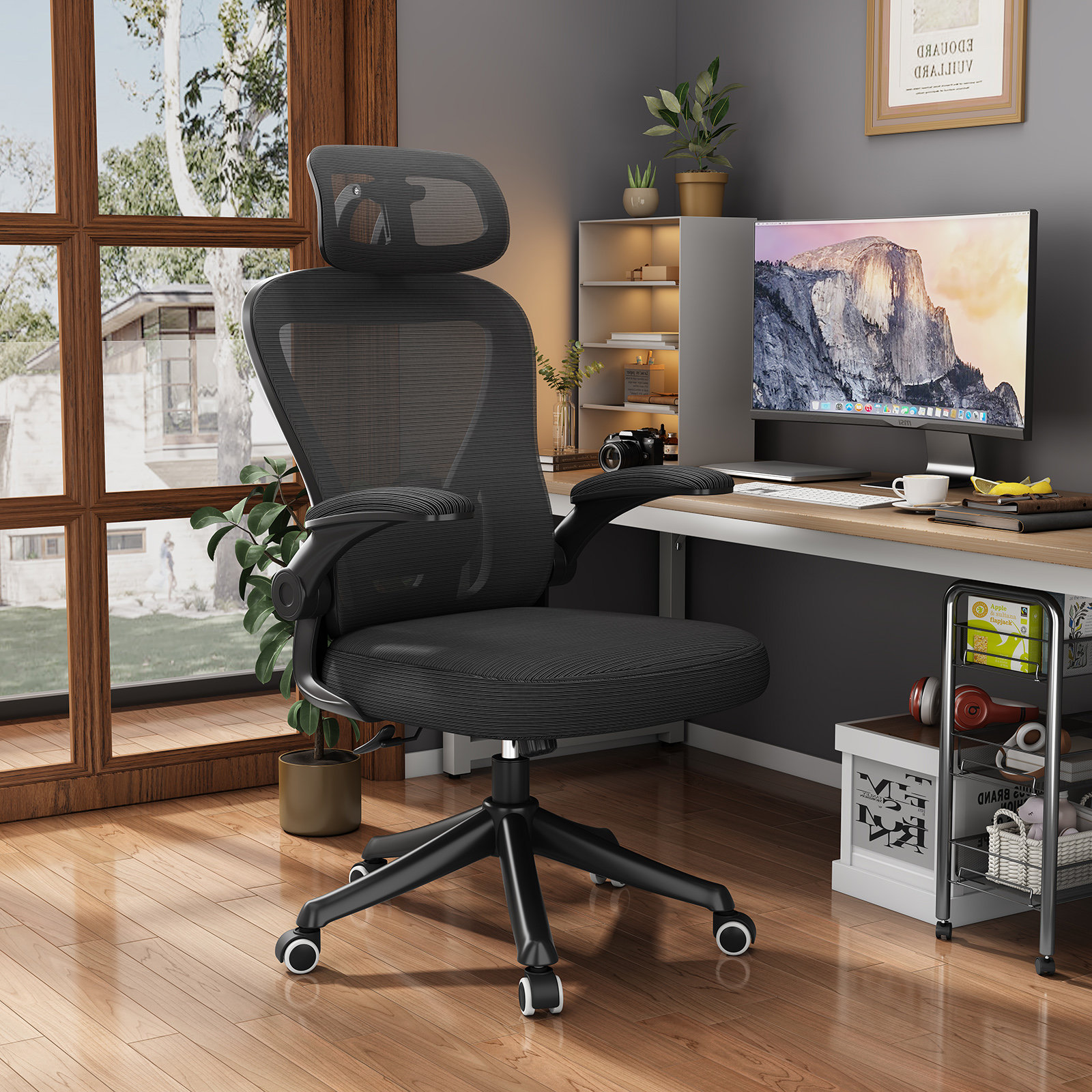 Ebern Designs Ergonomic Mesh Office Chair Task Chair with Headrest ...