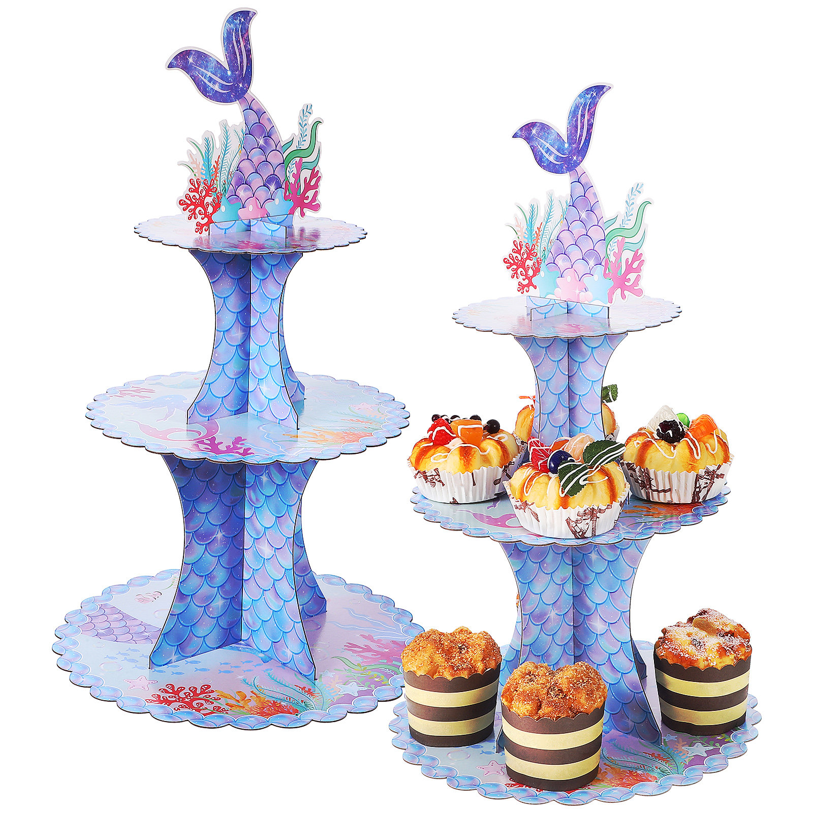 Dakota Fields 2Pcs Cupcake Stands Mermaid Party Dessert Display Holder ...