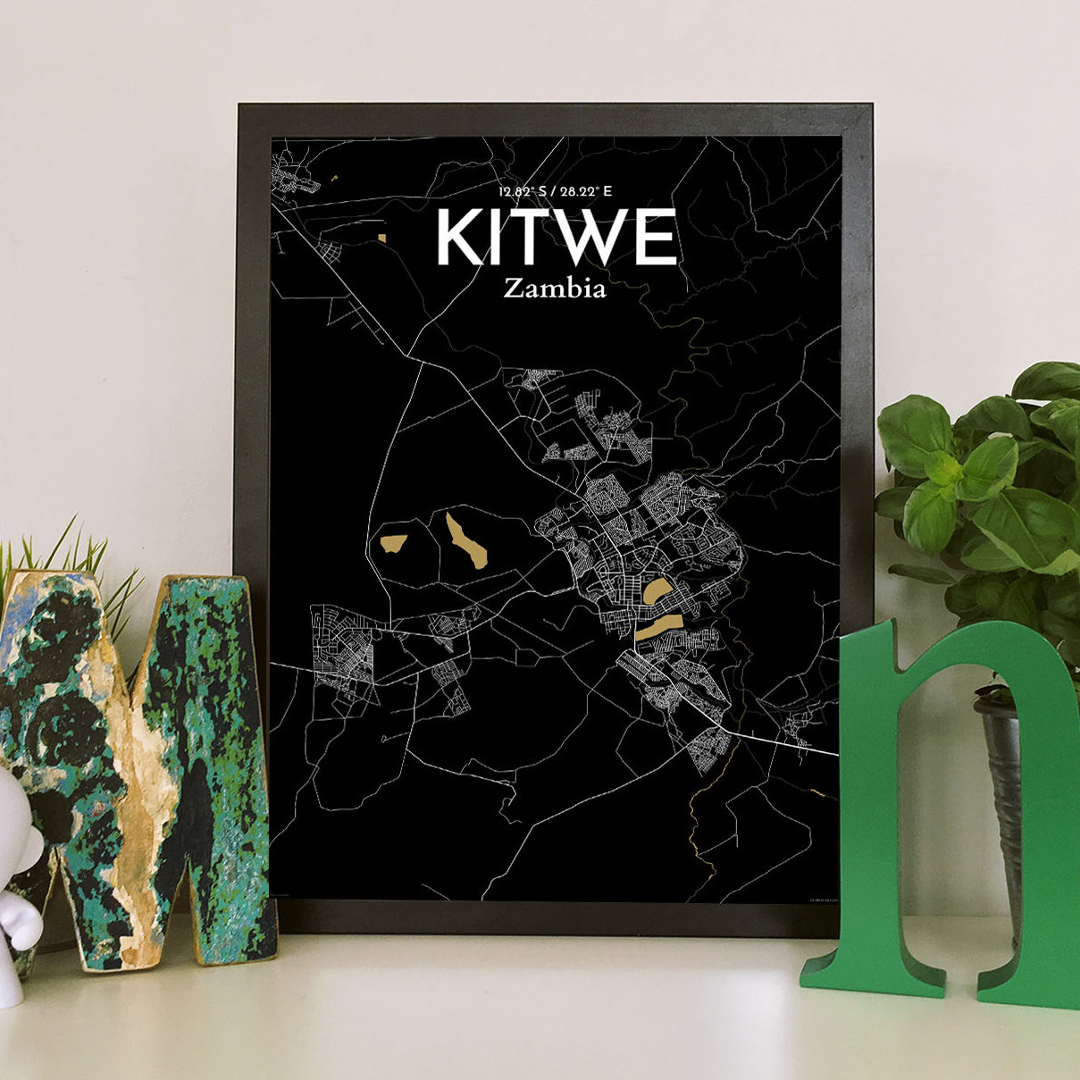 Wrought Studio™ 'Kitwe City Map' Graphic Art Print Poster in Luxe | Wayfair