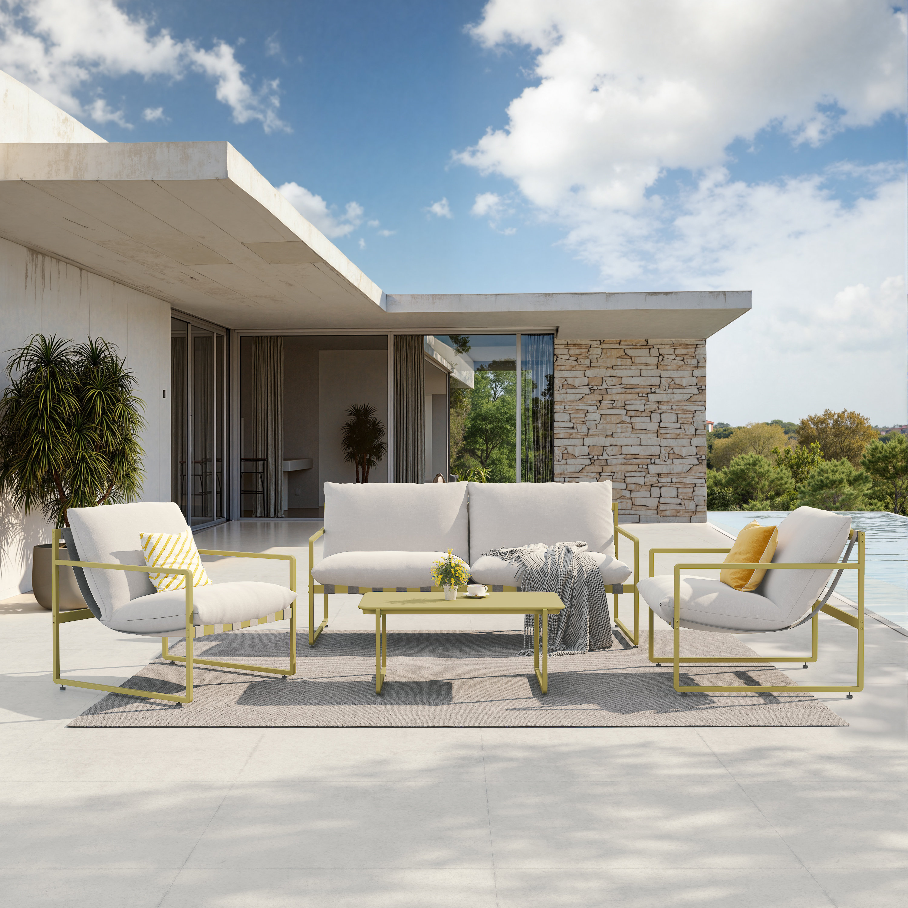 Grand Patio Modular All-Steel Webbing Sofa Set Of 4-Piece & Reviews ...