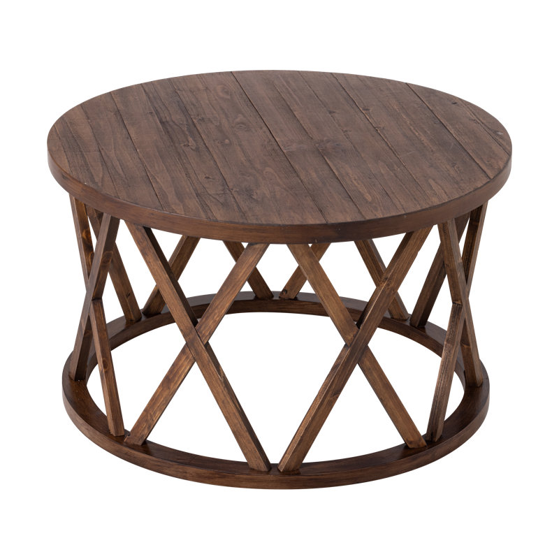 Gracie Oaks Viradis Farmhouse Coffee Table, Rustic Round Coffee Table ...
