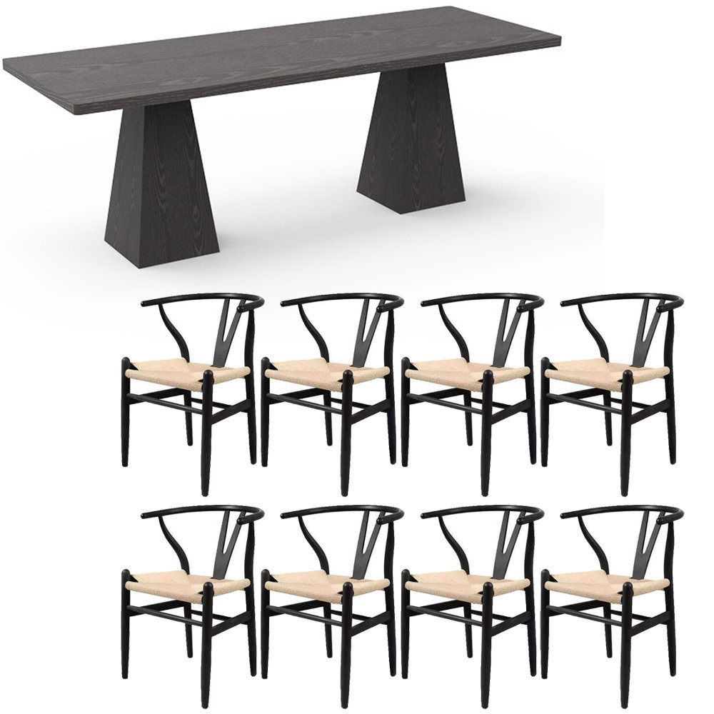 Brishher Japanese style black solid wood dining table set | Wayfair