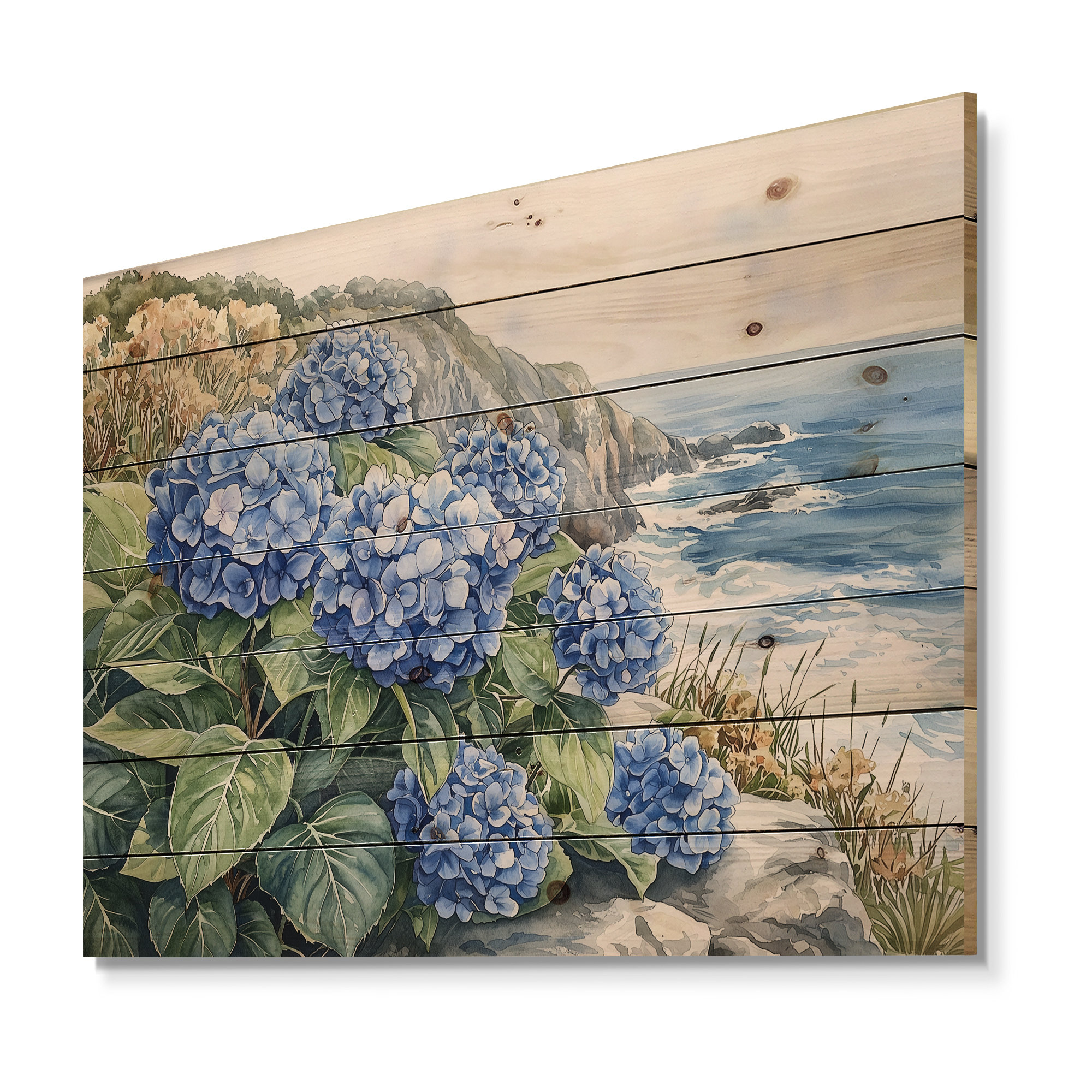 Ophelia & Co. Hydrangeas By The Seaside Cliff II - Hydrangea Wood Wall ...