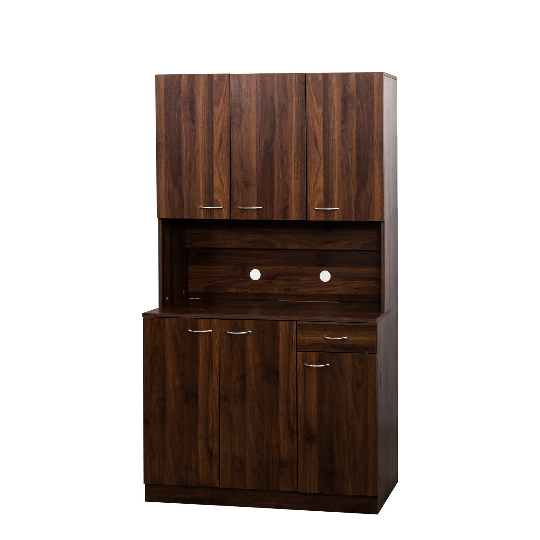 Ebern Designs 72.37" Tall Wardrobe & Kitchen Cabinet In Walnut, 6 Doors ...