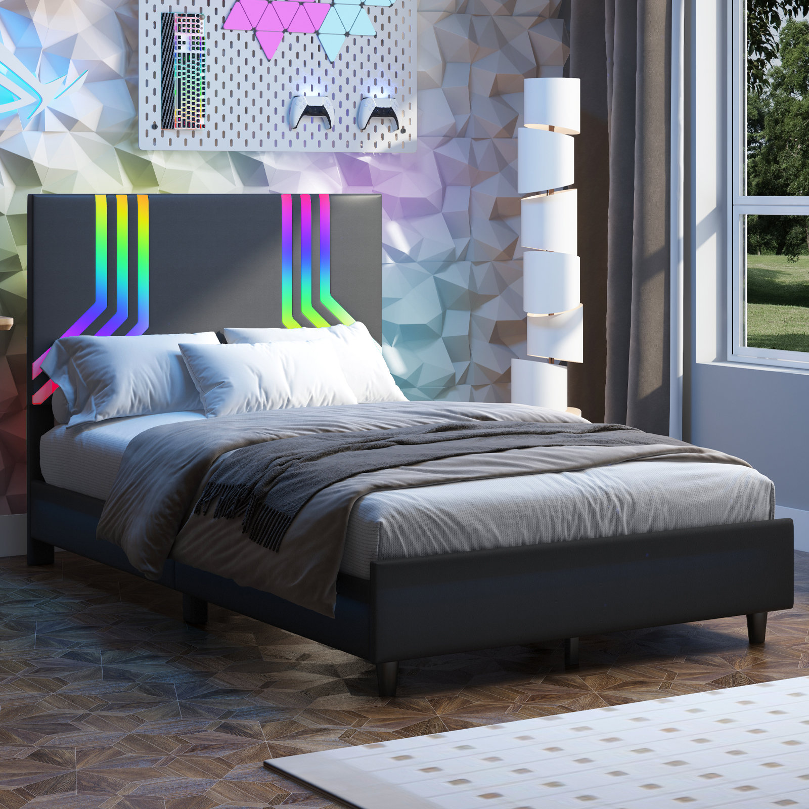 Wrought Studio™ Wrought Studio Led Bed Frame Rgb Gaming Bed, Boys Twin ...