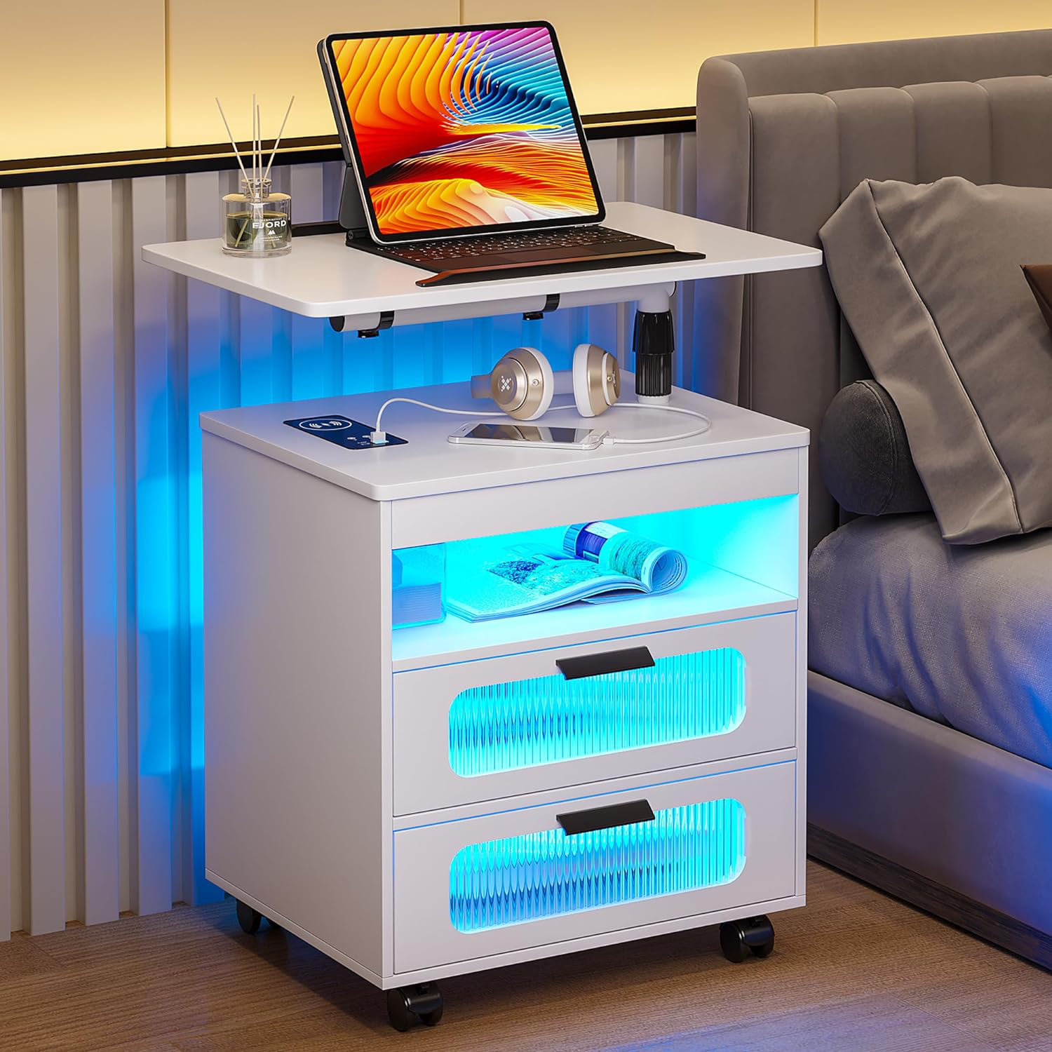 Wrought Studio Gorav Lift Top LED Nightstands with Large Storage ...