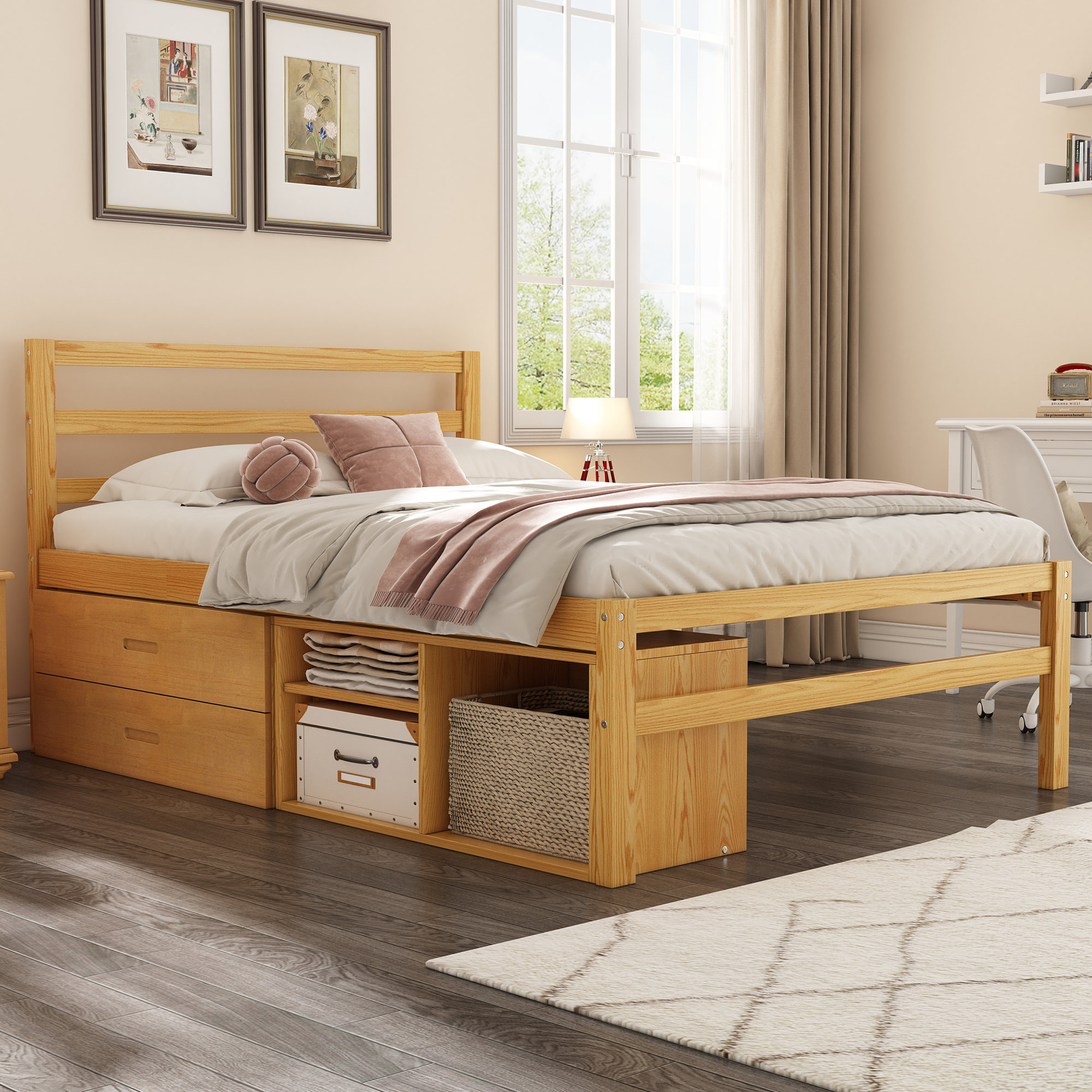 Mercer41 Stylish Full Size Wood Platform Bed With Versatile Storage ...