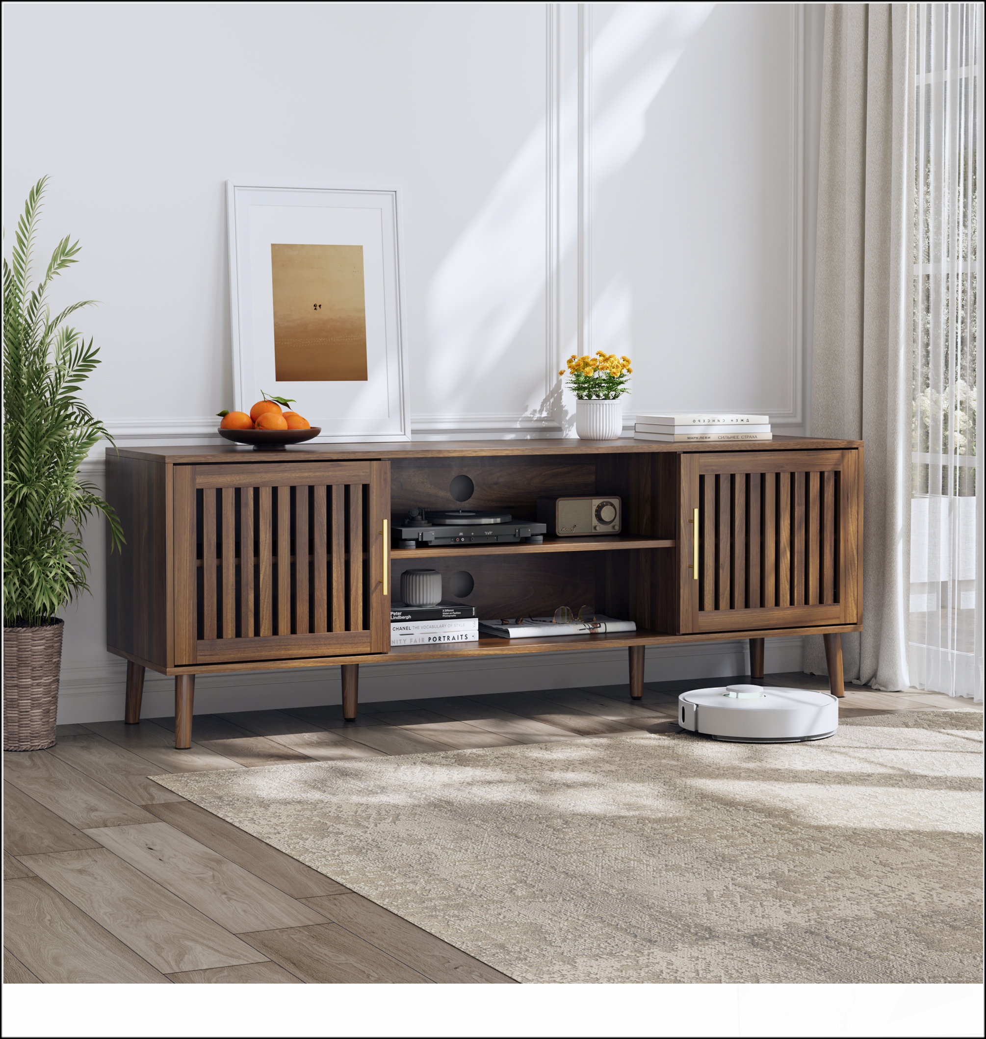 George Oliver 63 inch TV stand with 2 grille door cabinets and ...