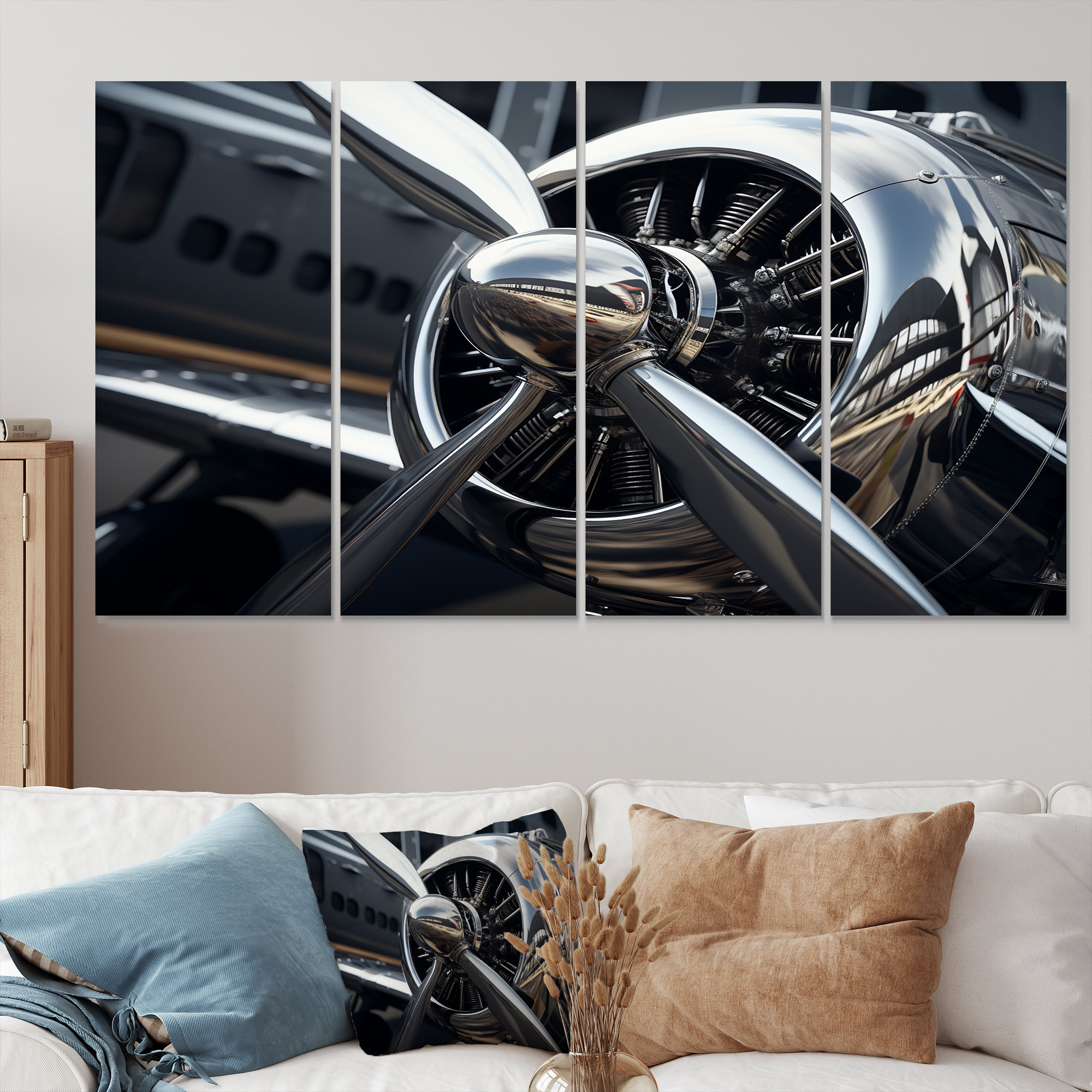 Ebern Designs Silver Wings Chrome Reflection Airliner - Train Wall Art ...