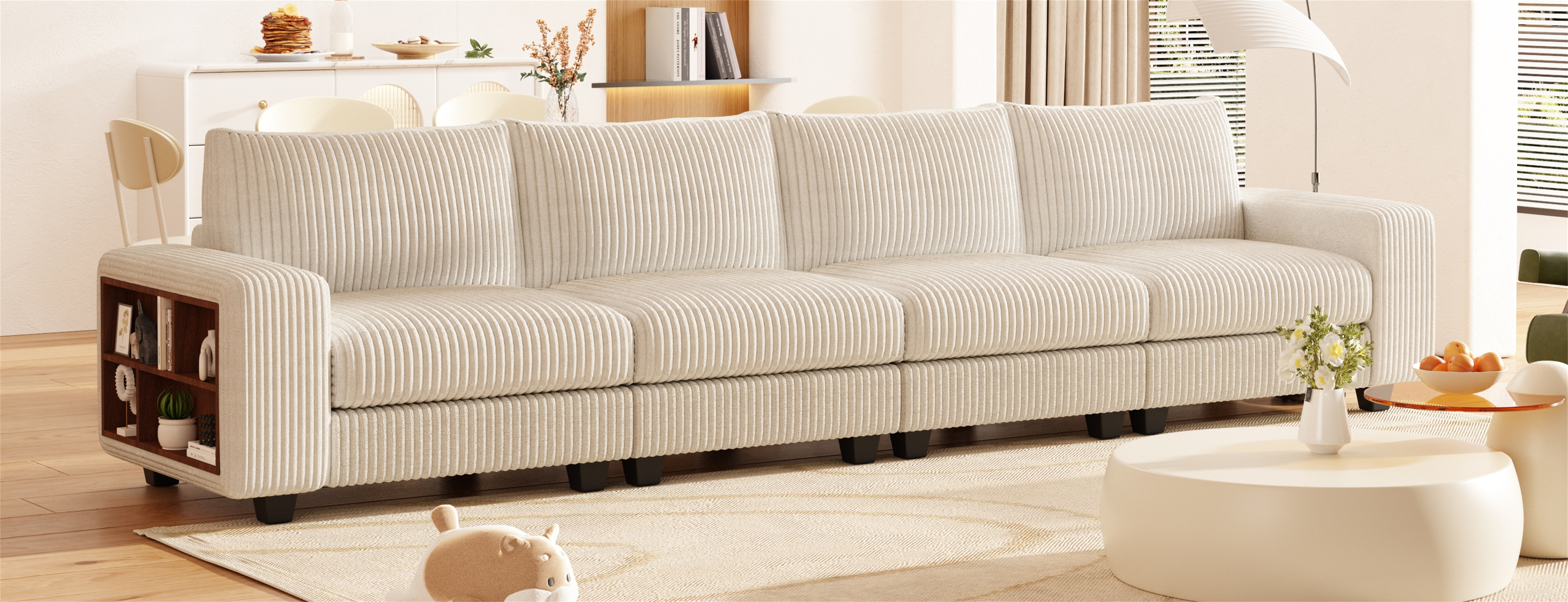 Latitude Run® Upholstered Sectional, Solid Wood, Lamb Wool Fabric ...