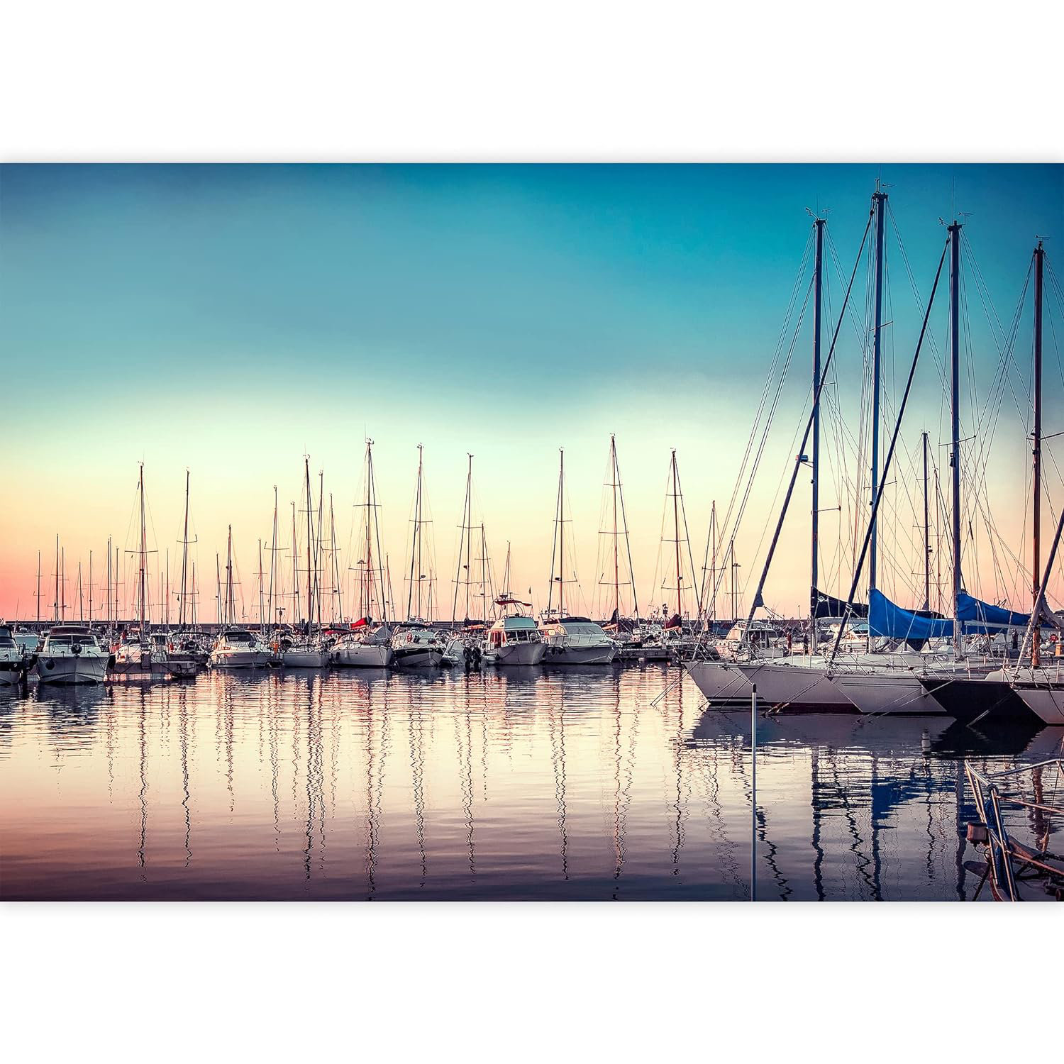IDEA4WALL Vibrant Sunset Docked Marina Ocean Boats Nautical Nature ...