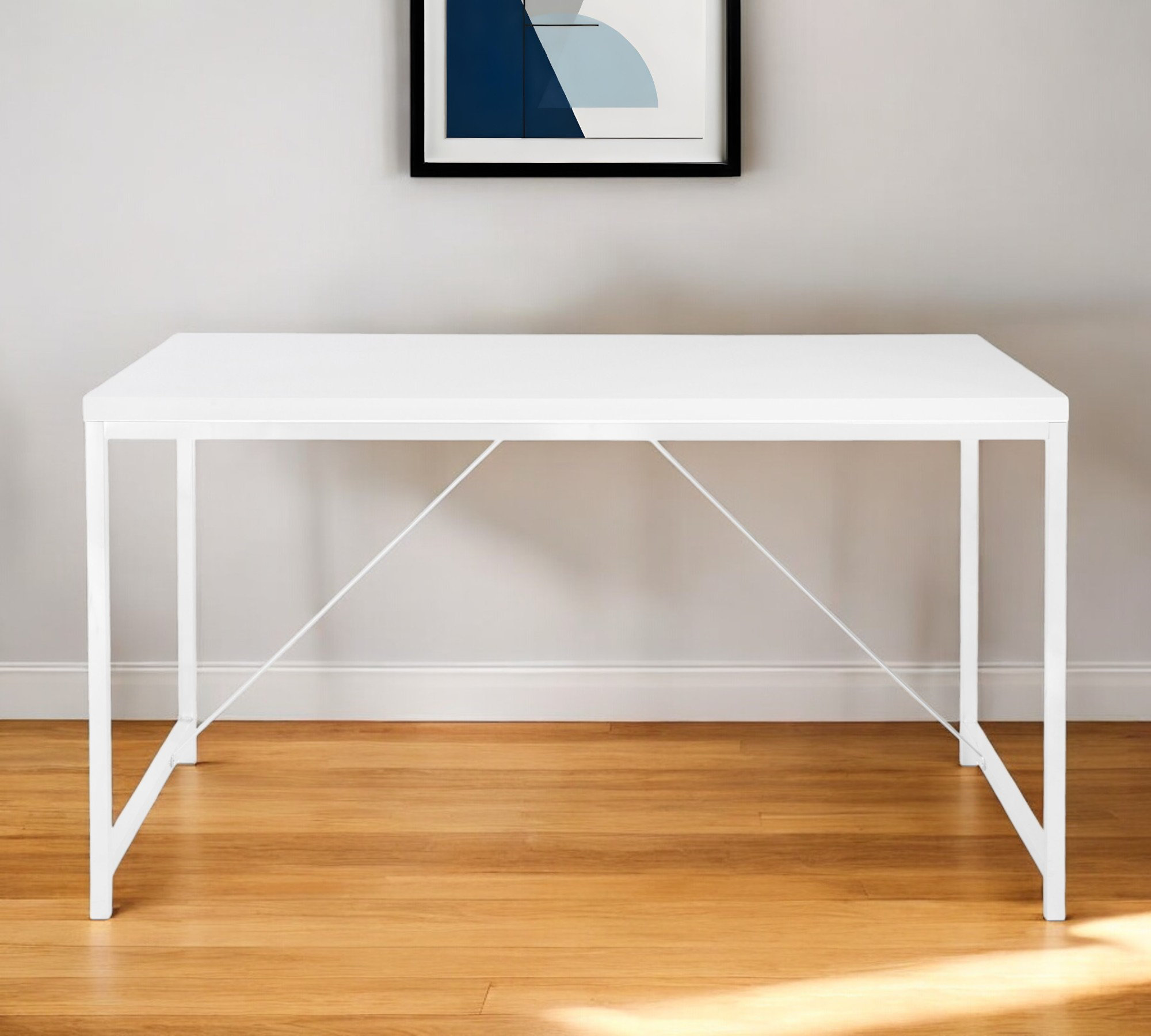 HomeRoots 47" White Wood and Stainless Steel Writing Desk | Wayfair