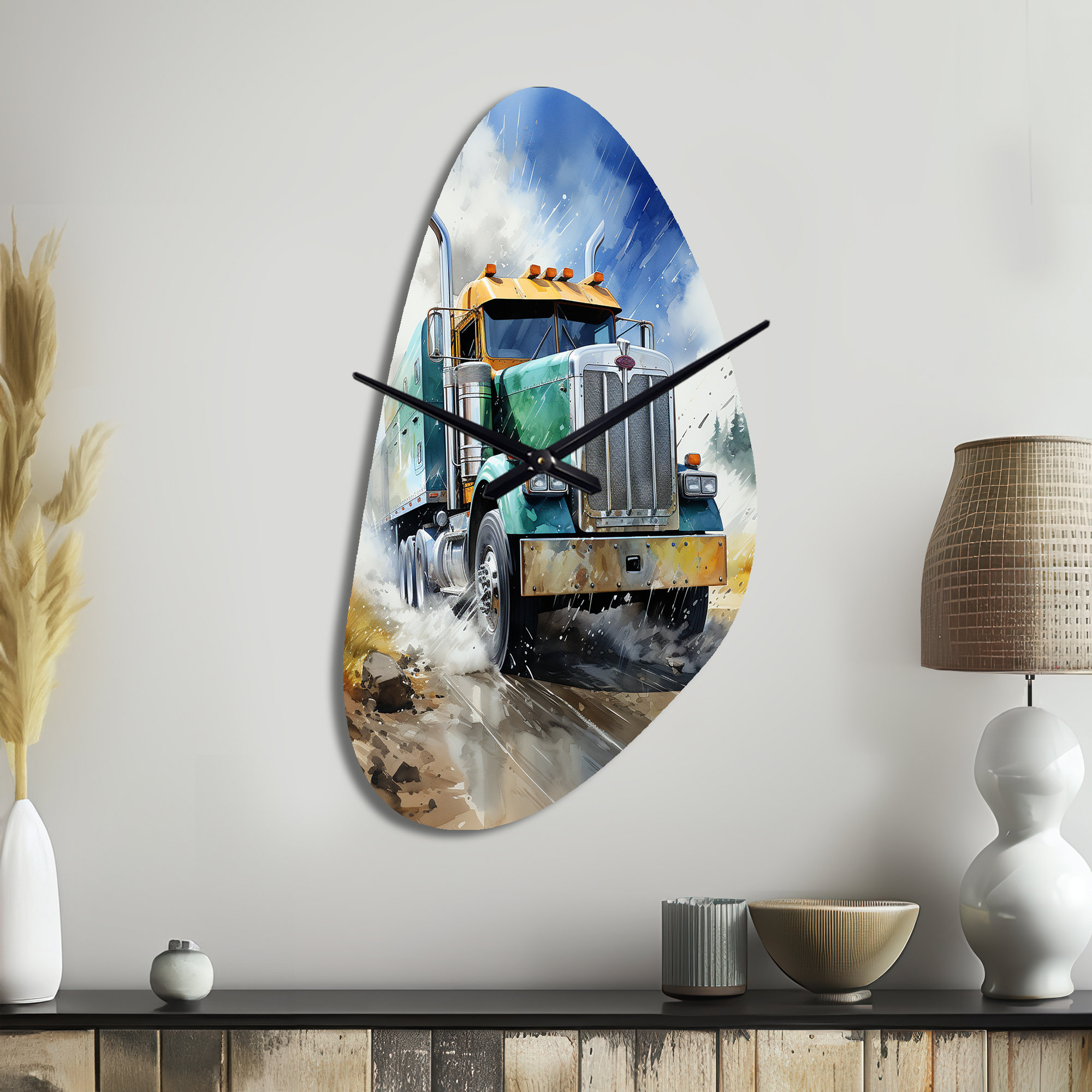 Design Art Heavy Duty Semi Truck I - Irregular Shape Truck Metal Clock ...