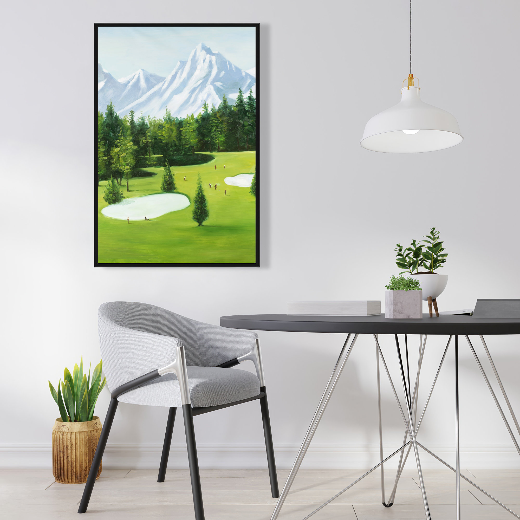 Lark Manor™ Golf Course with Mountain View | Contemporary Framed Canvas ...