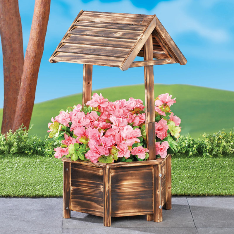August Grove® Charming Realistic Wooden Wishing Well Planter | Wayfair