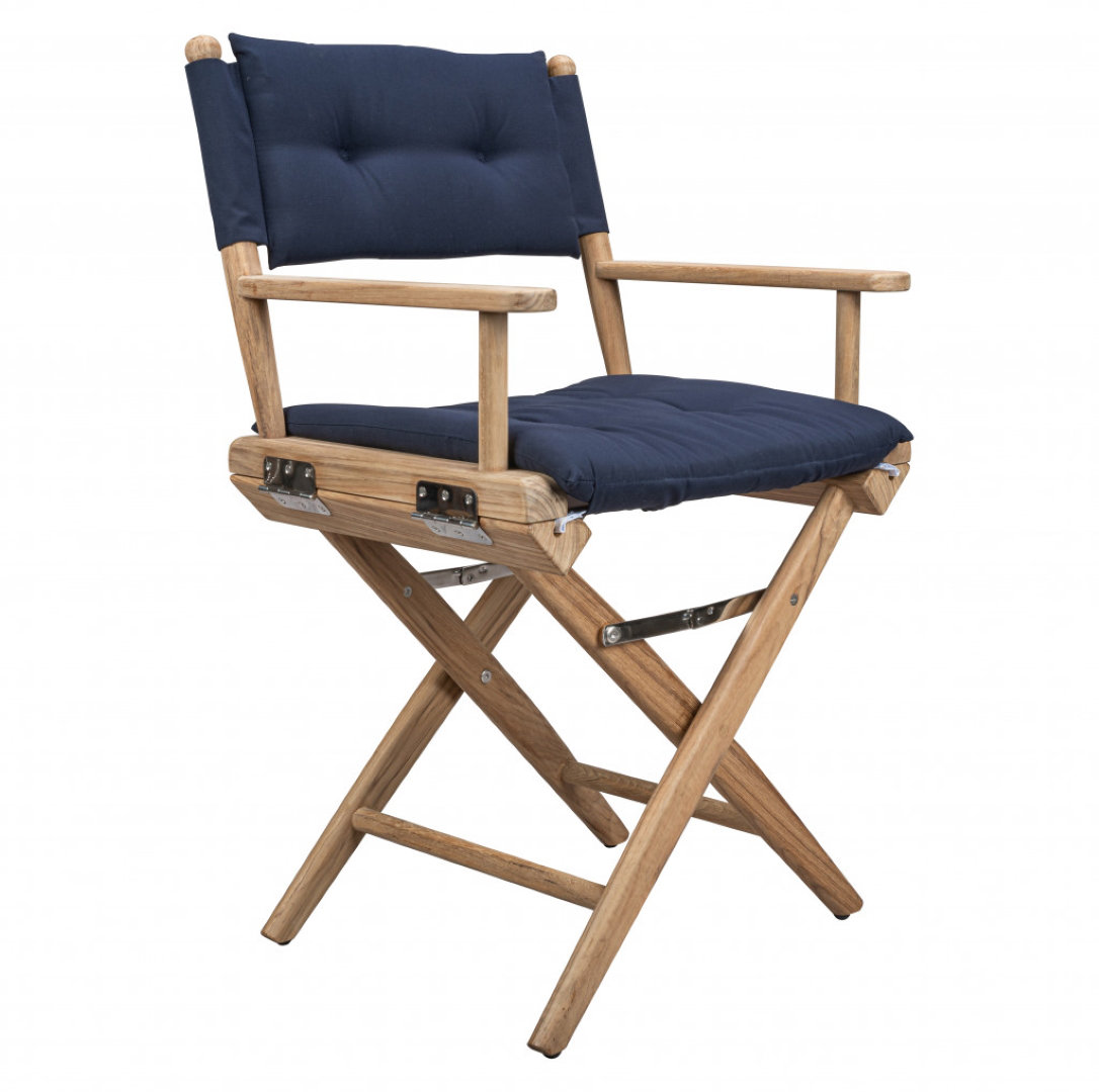 Loon Peak Navy Blue And Brown Solid Wood Director Chair With Navy Blue ...