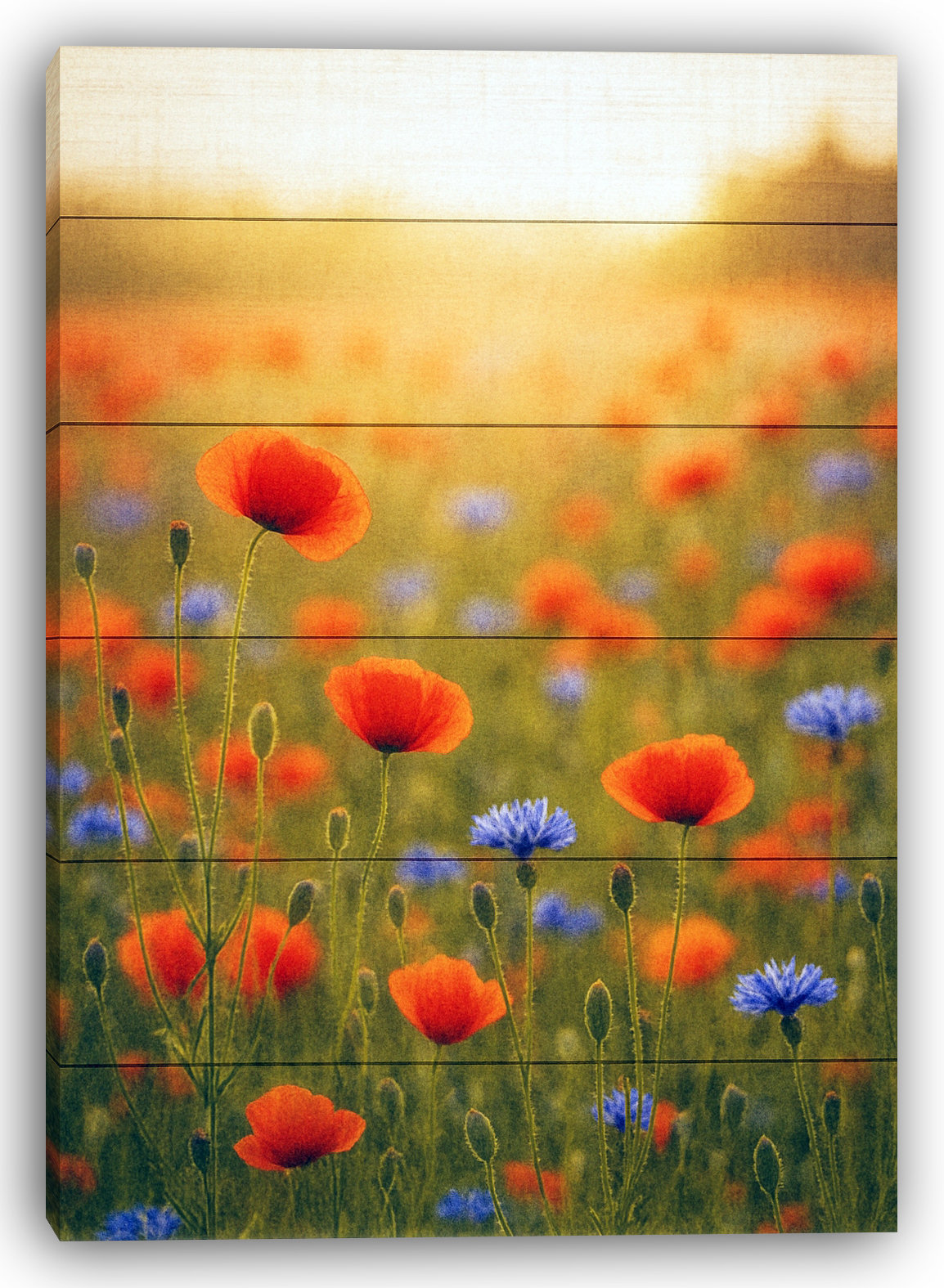 Lark Manor™ Sunlit Wildflower Meadow - Rustic Wood Panel Canvas Art ...