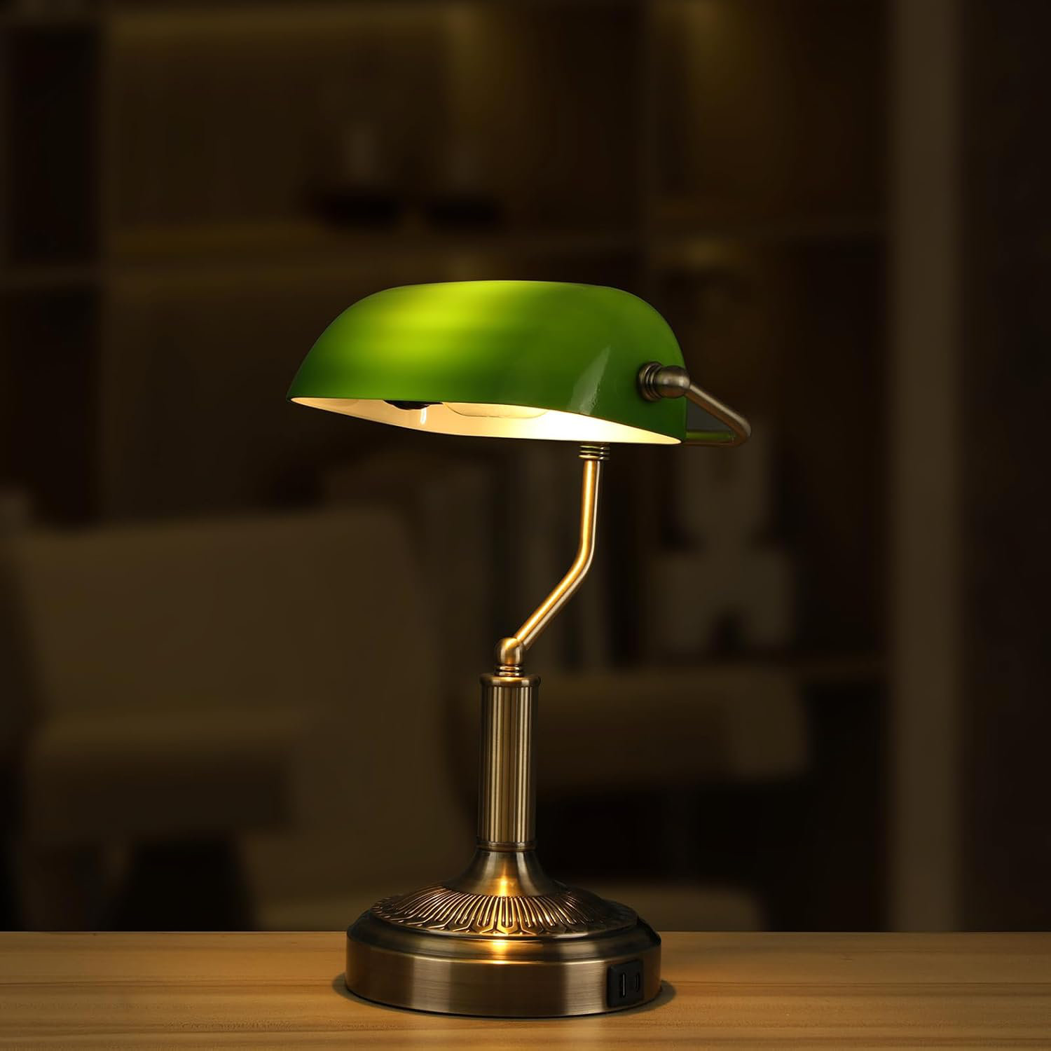 Rosdorf Park Vintage Bankers Desk Lamp With USB & Type C Charging Ports ...