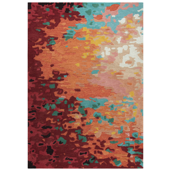 Ebern Designs Prentice Handmade Wool Orange/Brown Rug | Wayfair