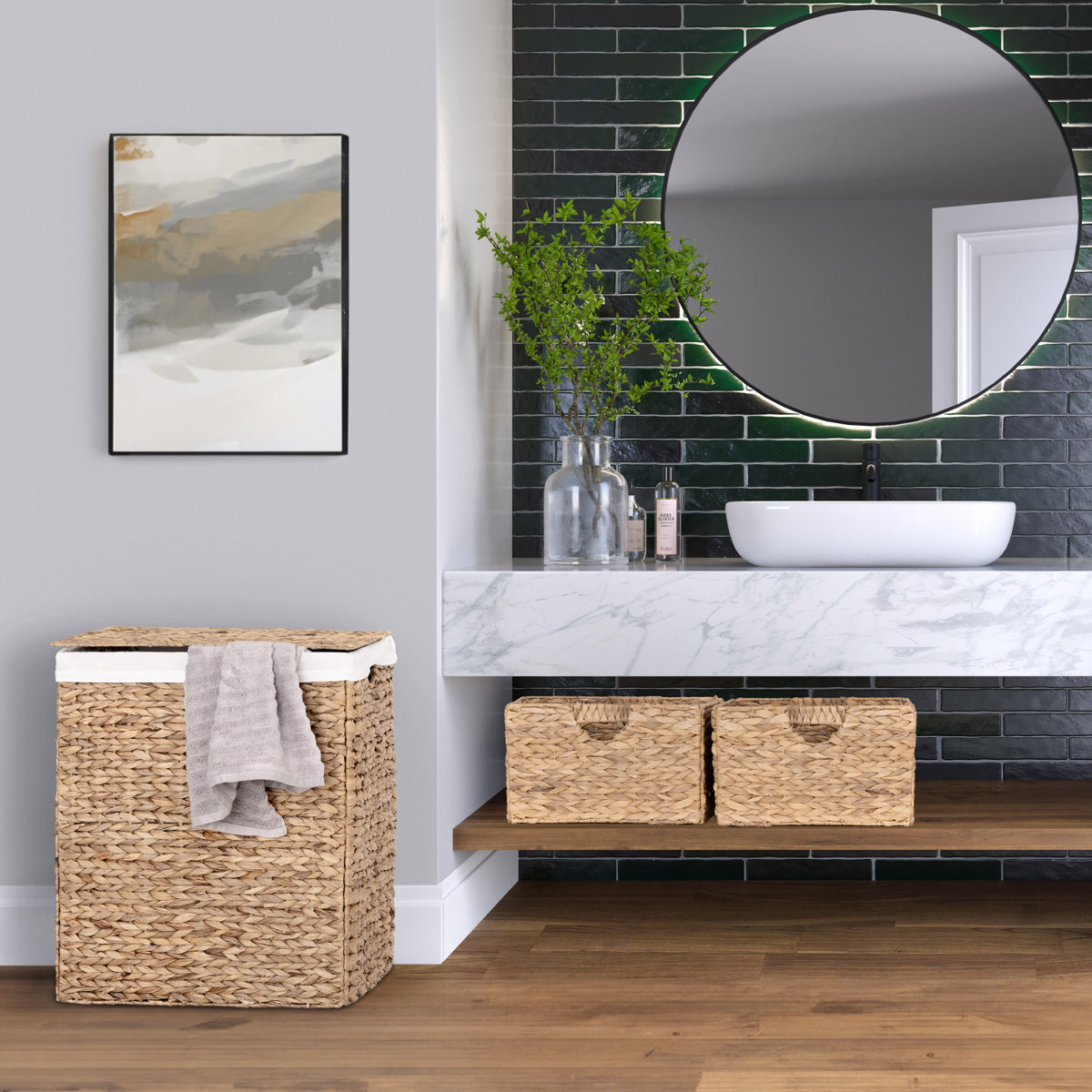 Seville Classics Sustainable Handwoven Lidded Hamper Sorter, Water ...