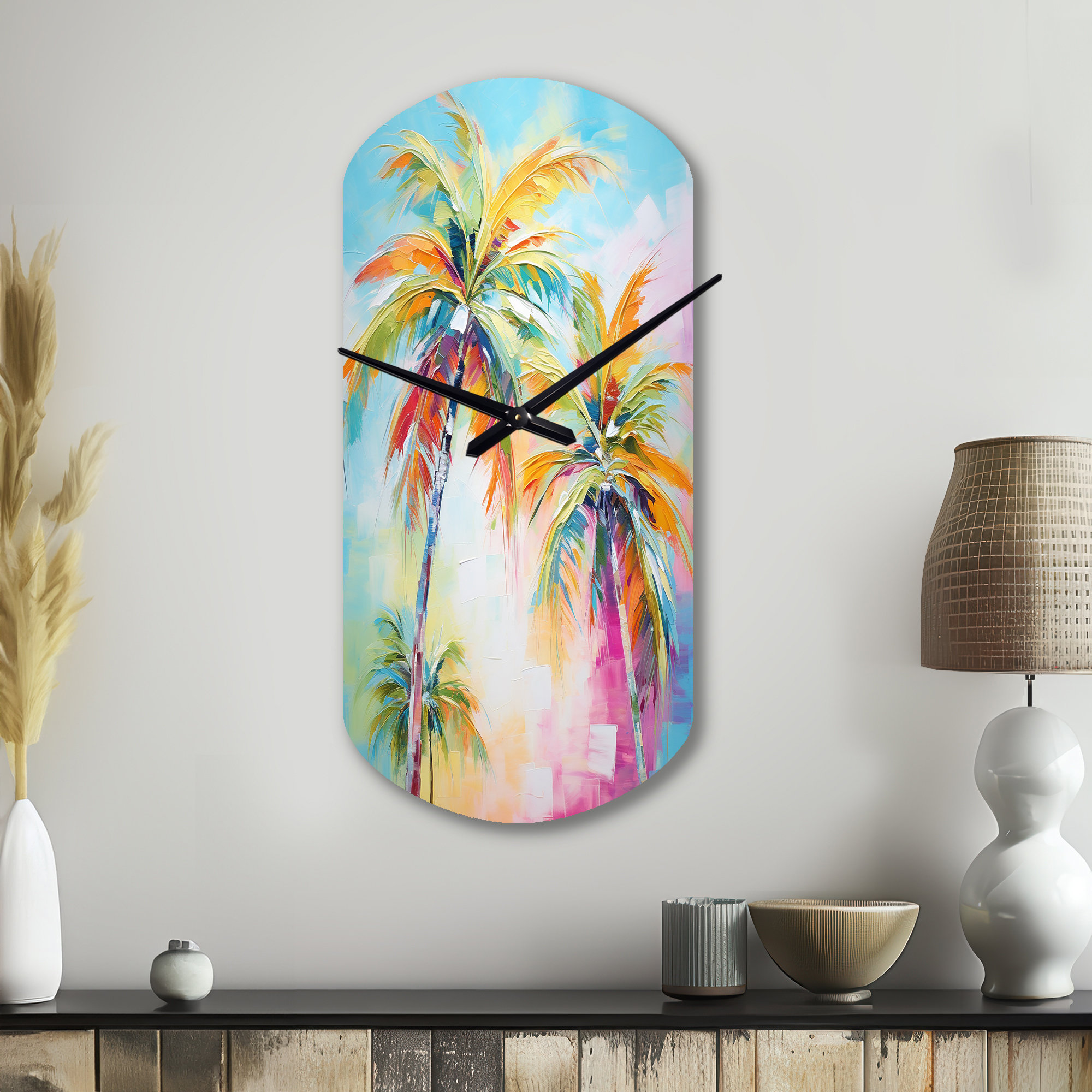 Design Art Popart Palm Trees III - Palm Trees Cylinder Metal Clocks ...