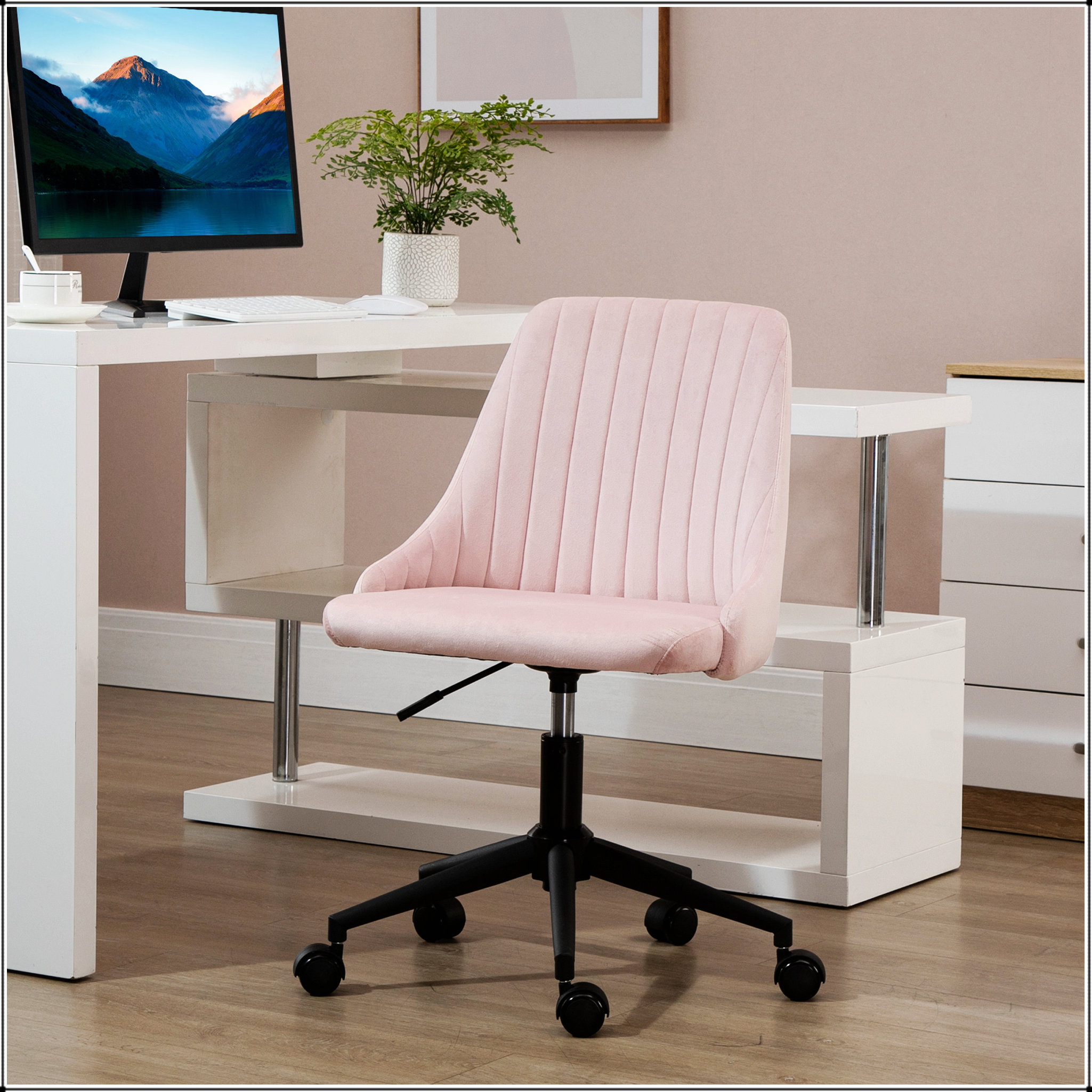 Mercer41 Mid-Back Office Chair, Velvet Fabric Swivel Scallop Shape ...