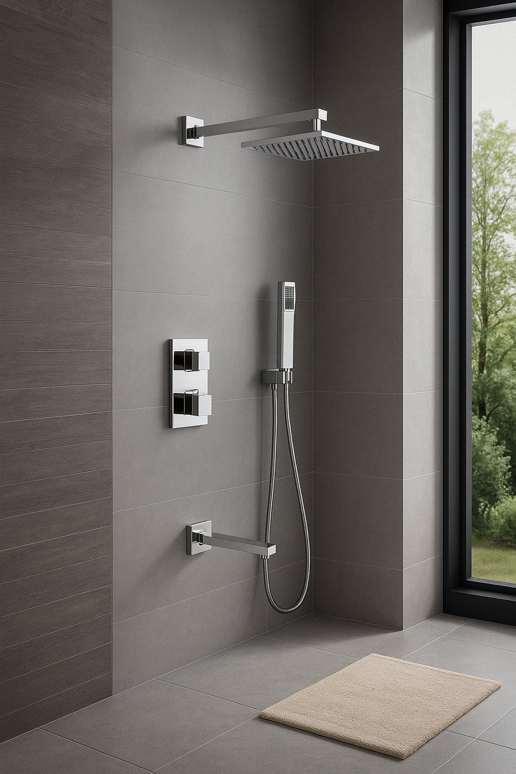 Juno Showers Juno Square Chrome Outdoor Shower Set – Sleek, Wall ...