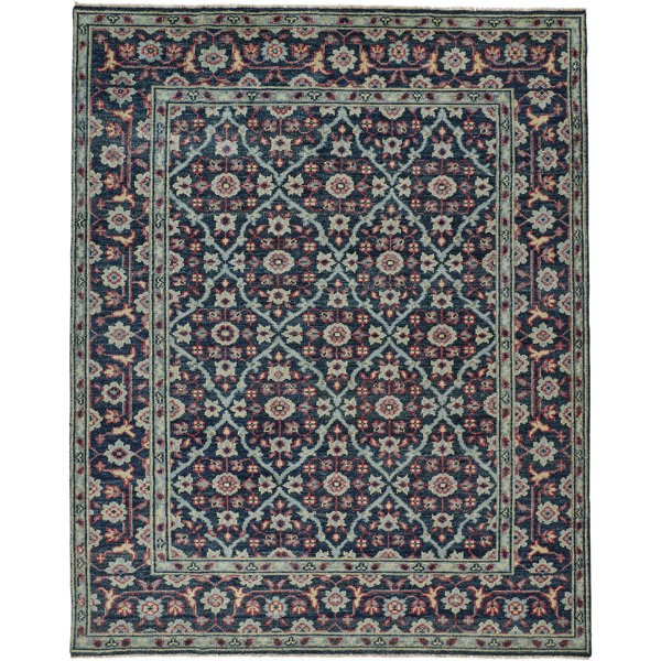 Bungalow Rose Hand Knotted Wool Blue/Green/Red Rug | Wayfair