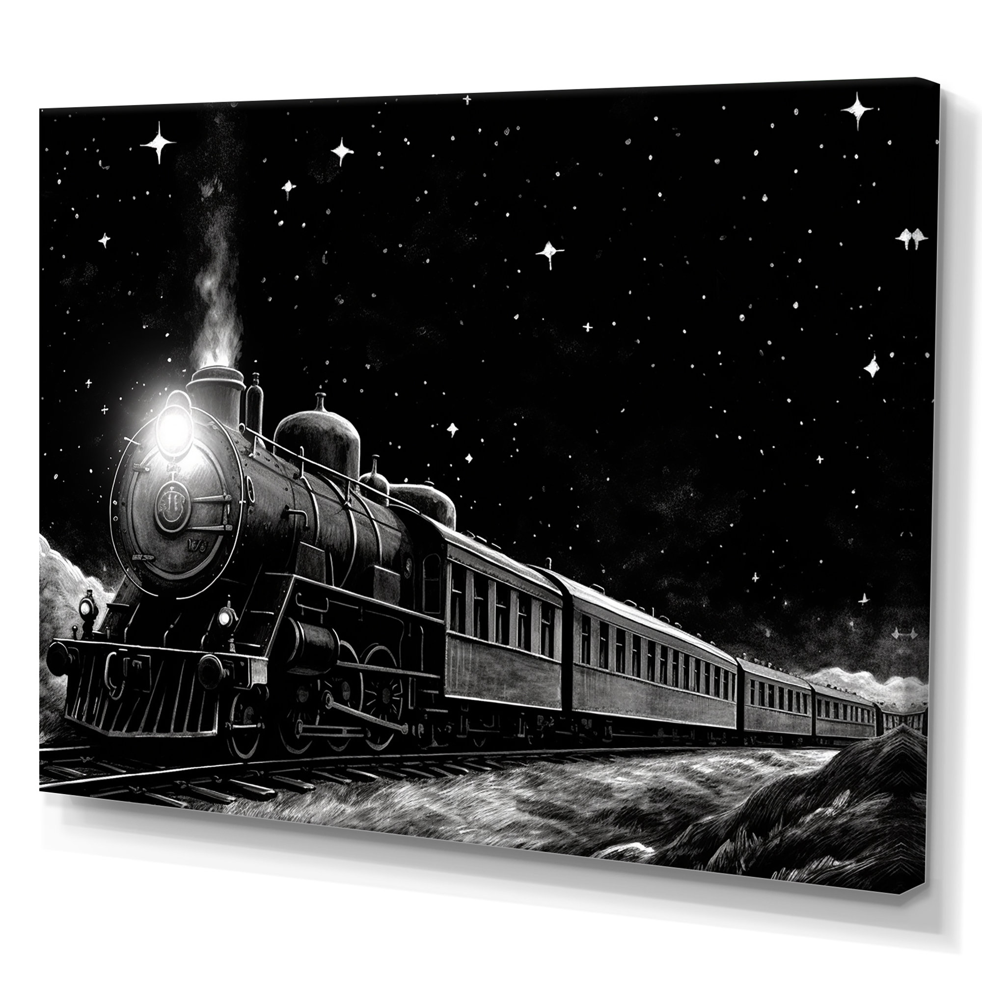 Williston Forge Black And White Train At Night II - Train Wall Art ...