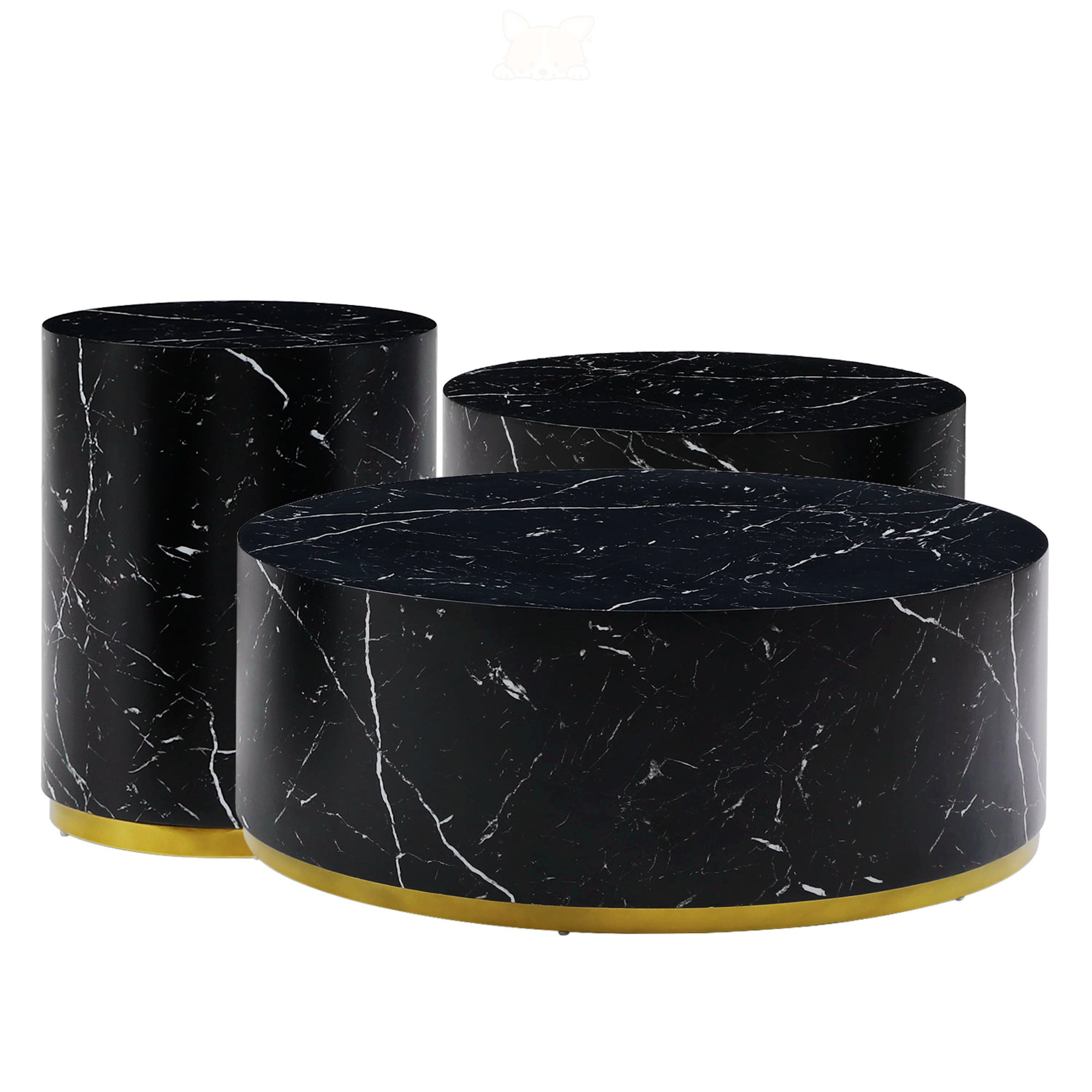 MaMa Set Of 3 Marble Pattern Round Coffee Table Side Table End Table ...
